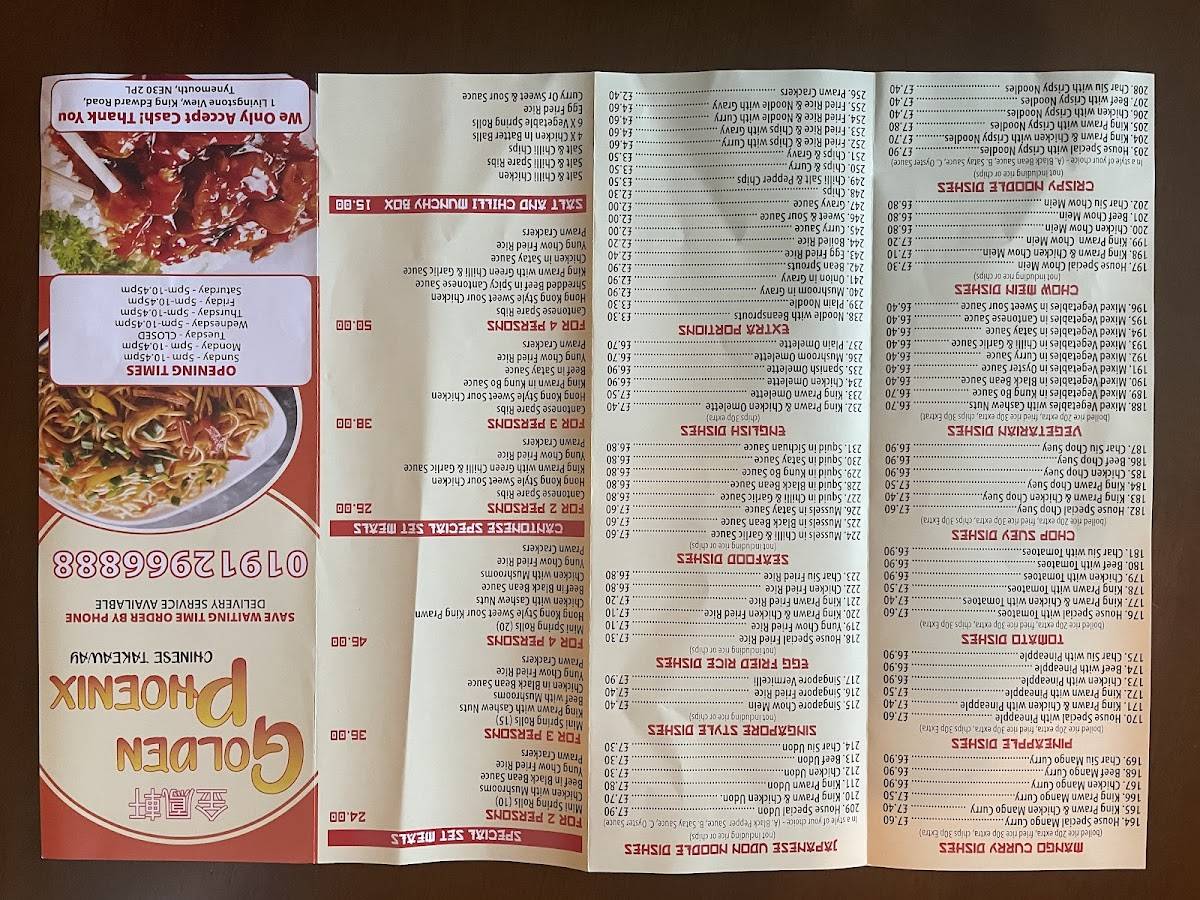 Carta del restaurante Golden Phoenix, North Shields