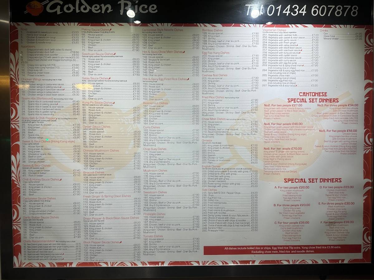 Menu at Golden Rice fast food, Hexham