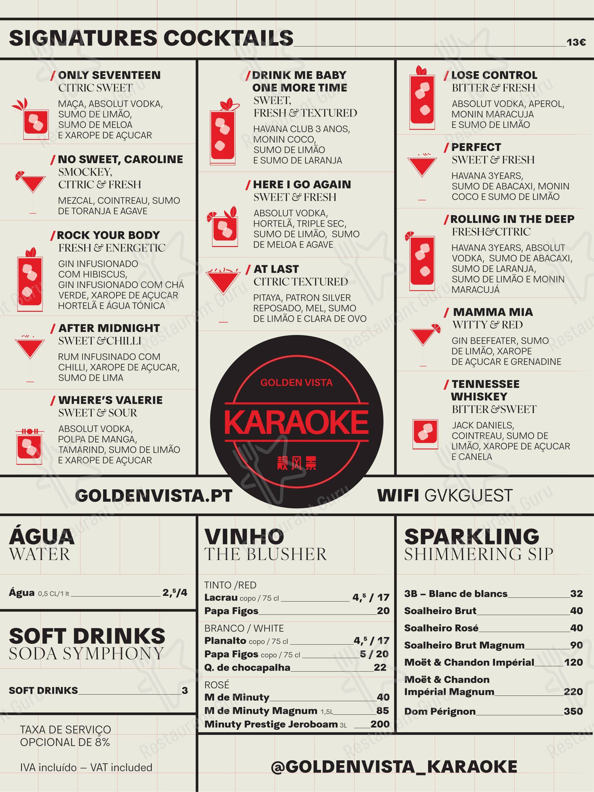 Menu em Golden Vista Karaoke pub & Bar, Lisboa