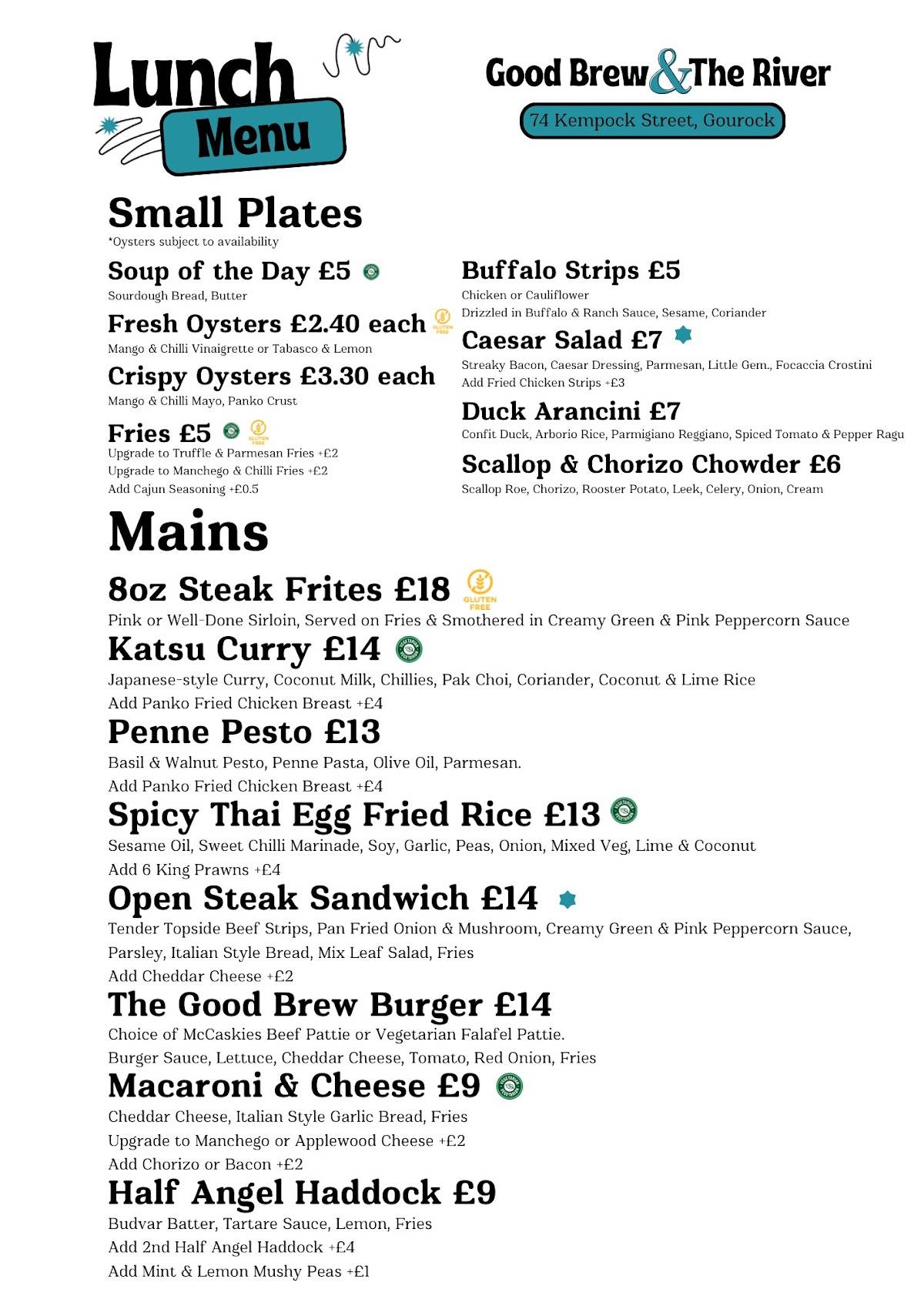 Menu at Good Brew & The River restaurant, Gourock