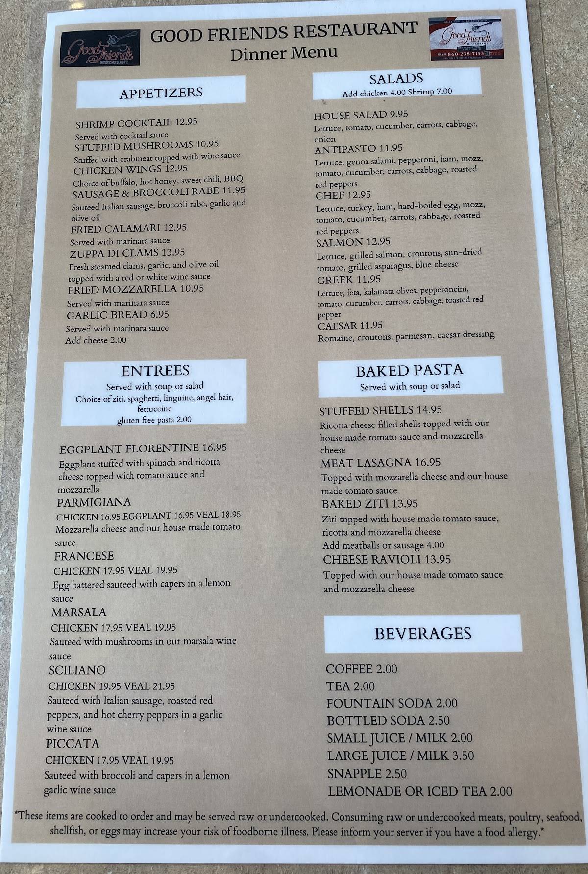 Menu at Good Friends Restaurant, New Hartford