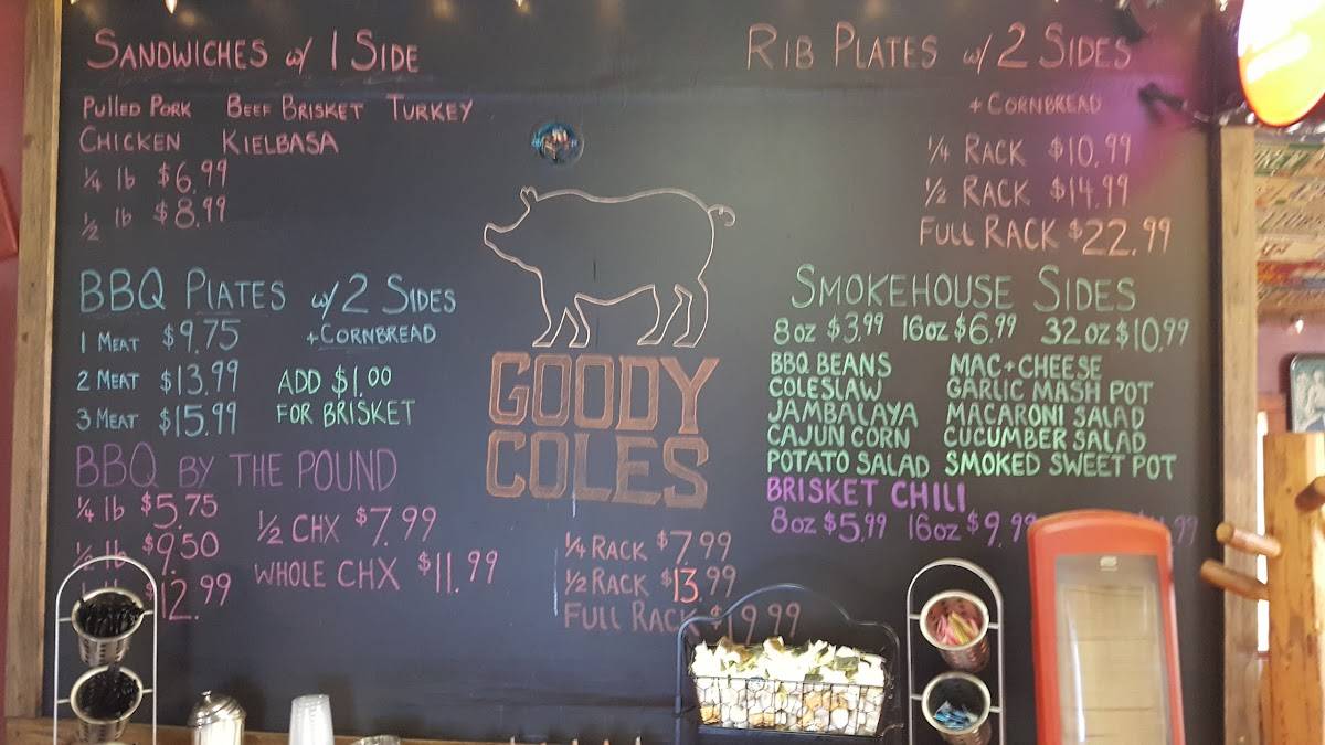 Menu at Goody Cole's Smokehouse restaurant, Brentwood