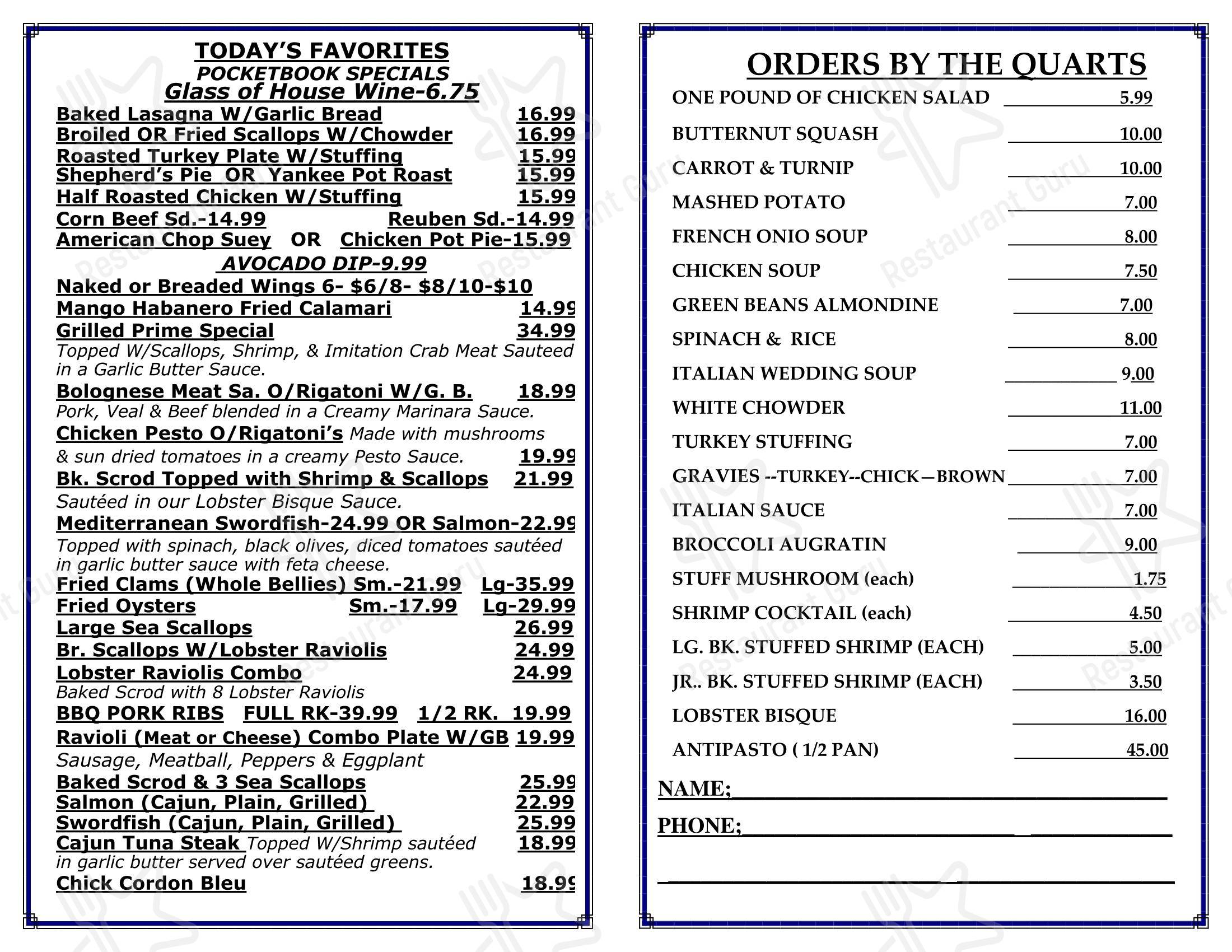 Menu at Governor Francis Inn Restaurant, Warwick