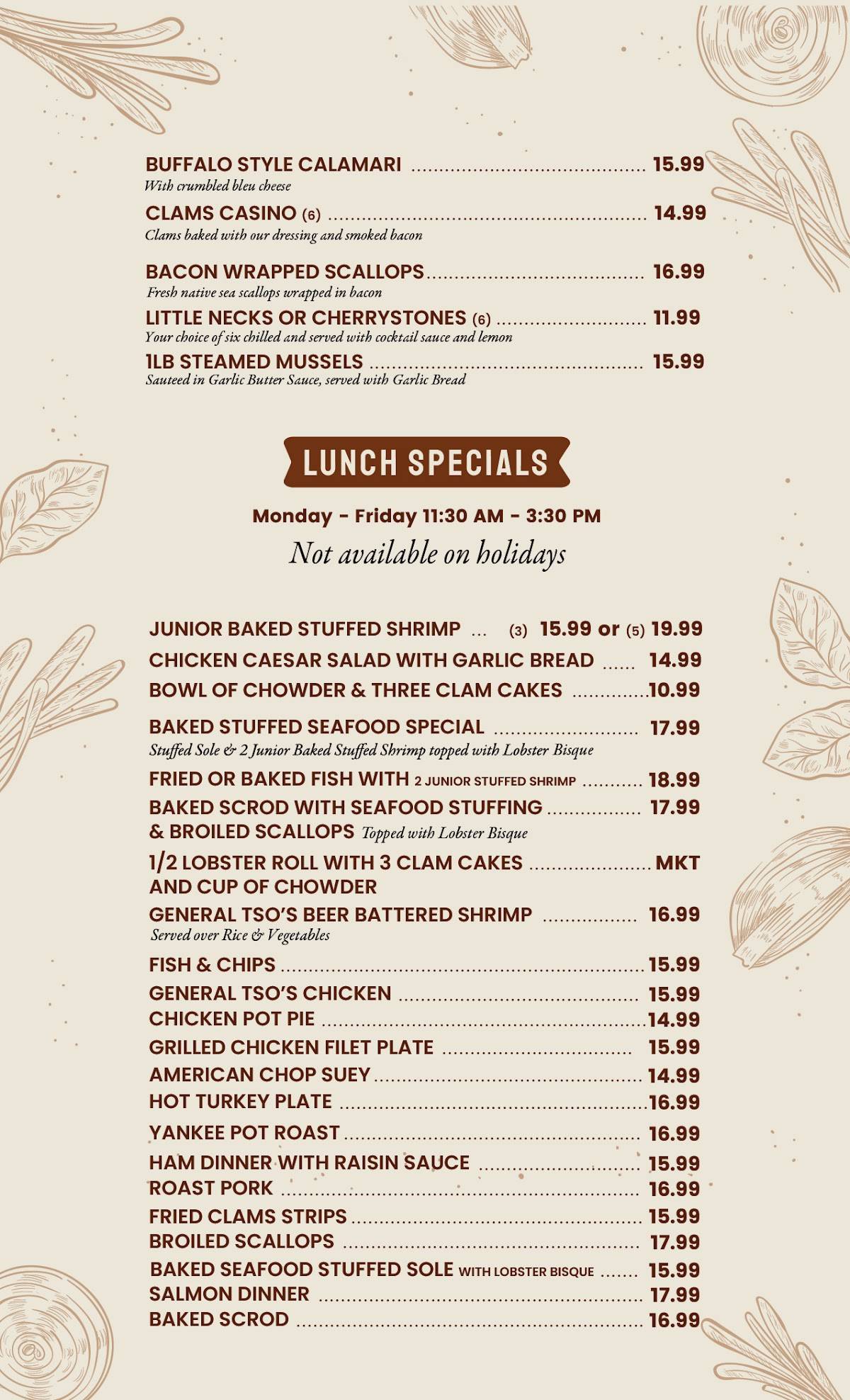 Menu at Governor Francis Inn Restaurant, Warwick