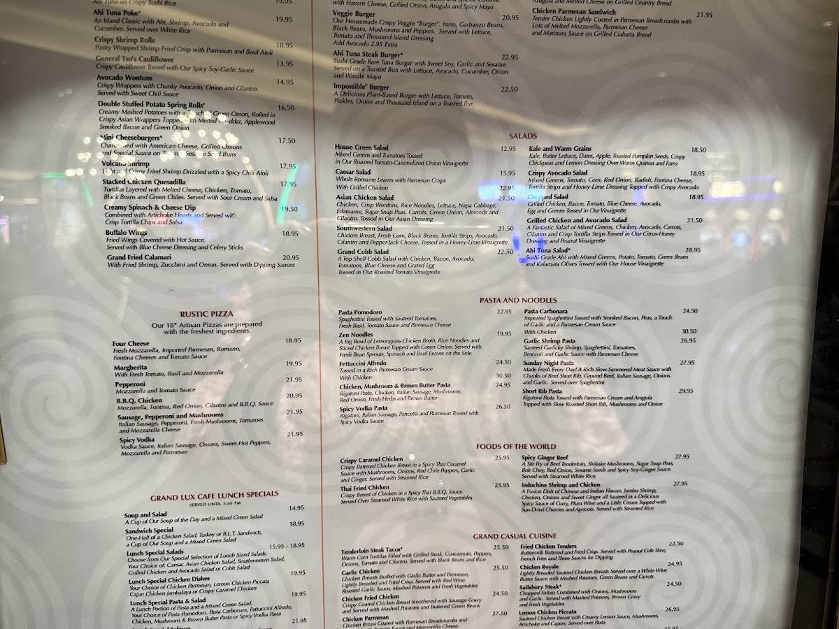 Carta de Grand Lux Cafe, Las Vegas, 3355 Las Vegas Blvd S