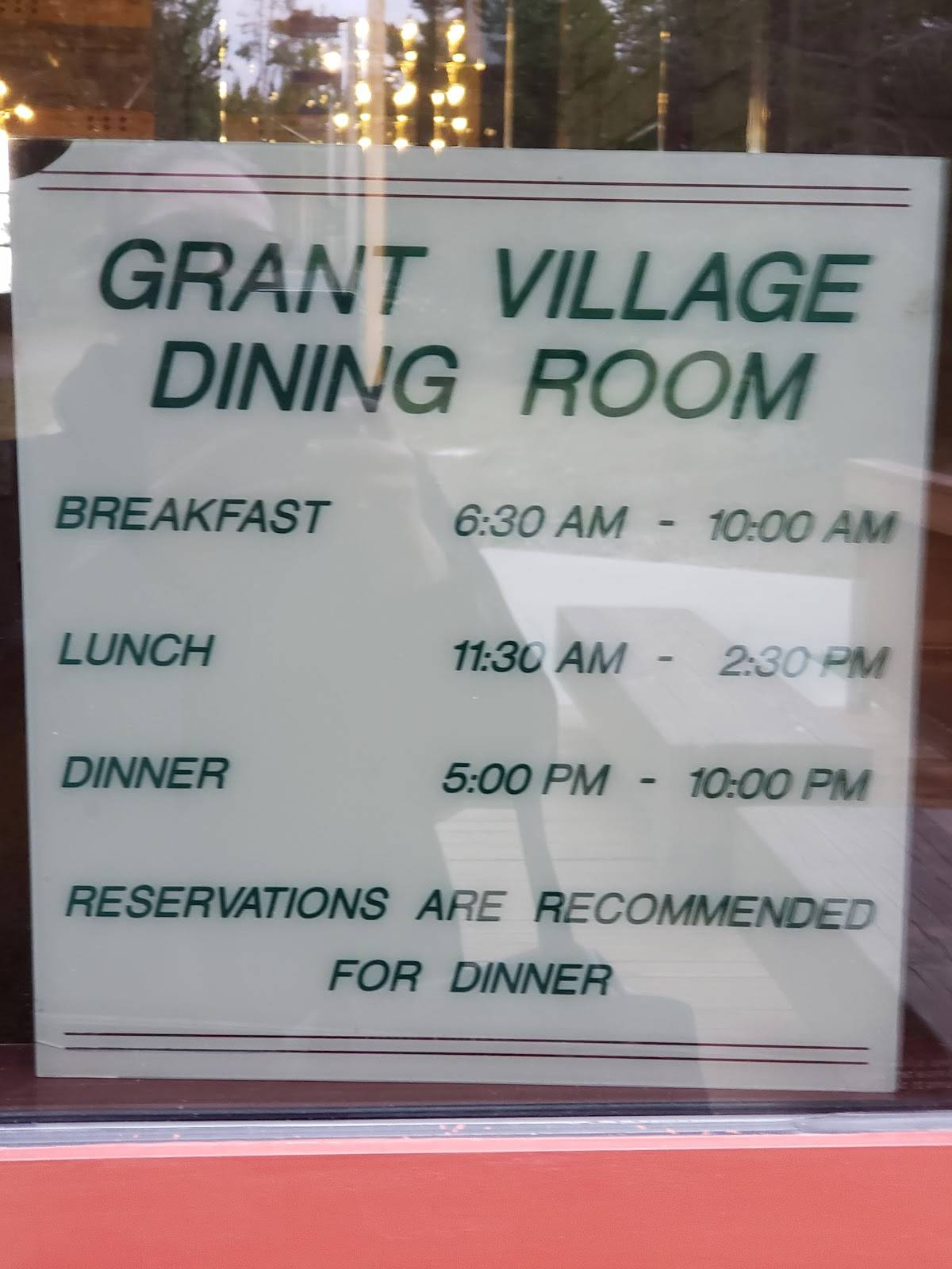 Menu at Grant Village Dining Room restaurant, USA, 550 Sculpin Ln