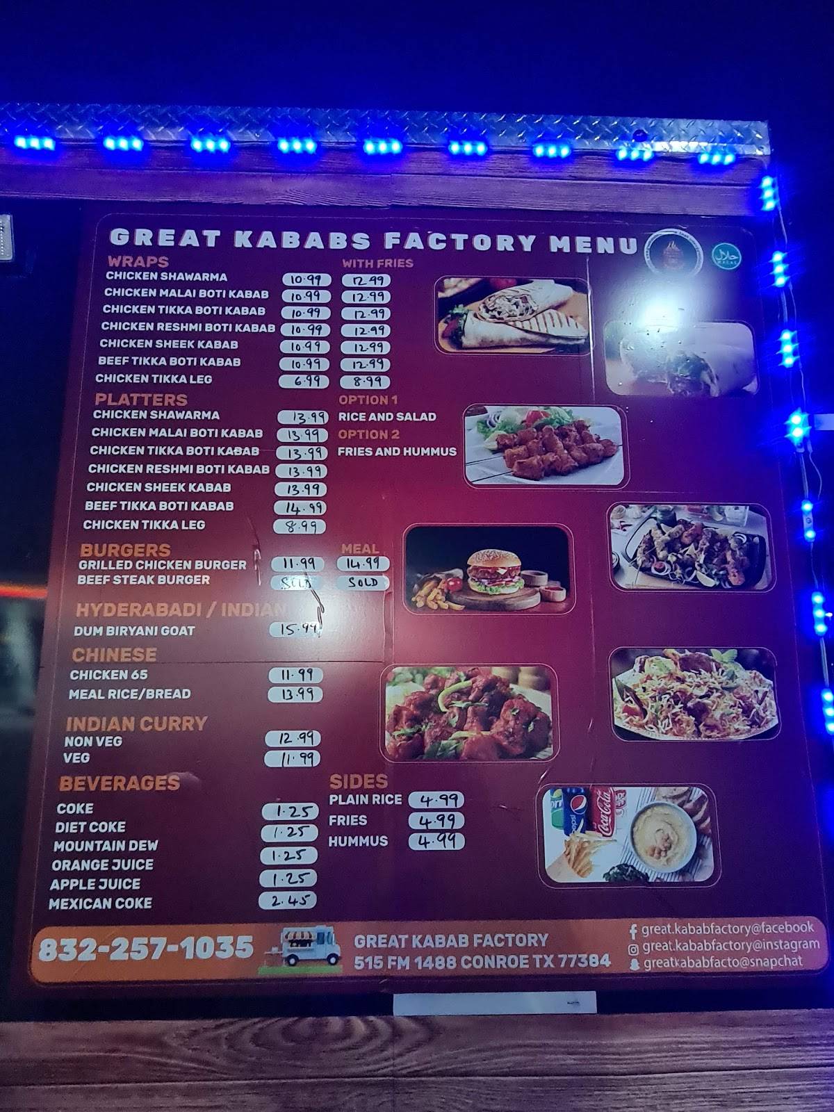 Carta del restaurante Great Kabab Factory (Food Truck), Conroe