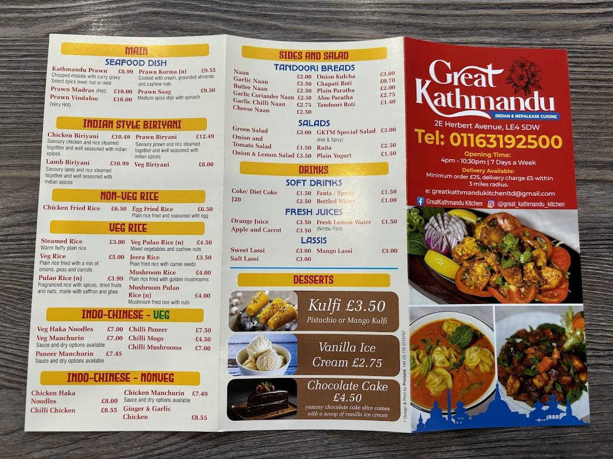 Menu at Great Kathmandu Kitchen restaurant, Leicester