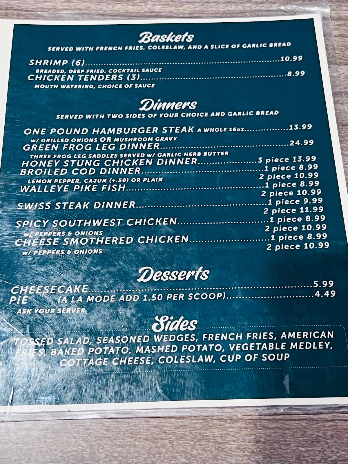 Menu at Green Frog Inn pub & bar, Fort Wayne