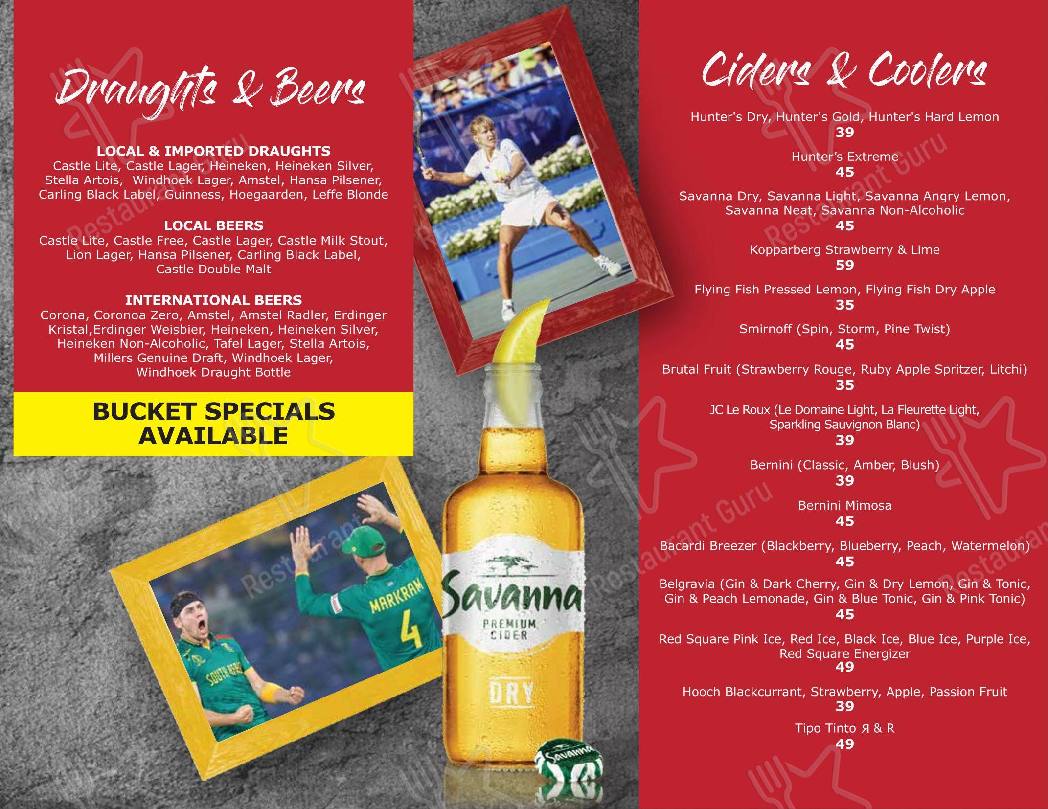 Menu at Green & Gold restaurant, Roodepoort