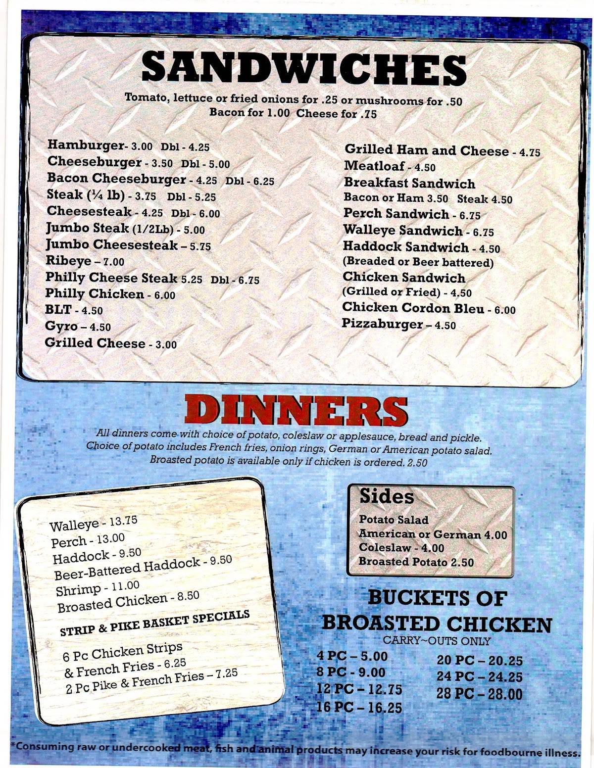 Menu at Greg's Tap pub & bar, Adell
