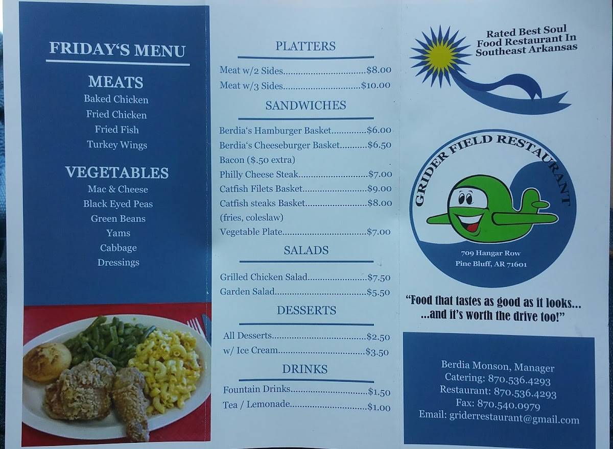 Menu at Grider Field Restaurant, Pine Bluff