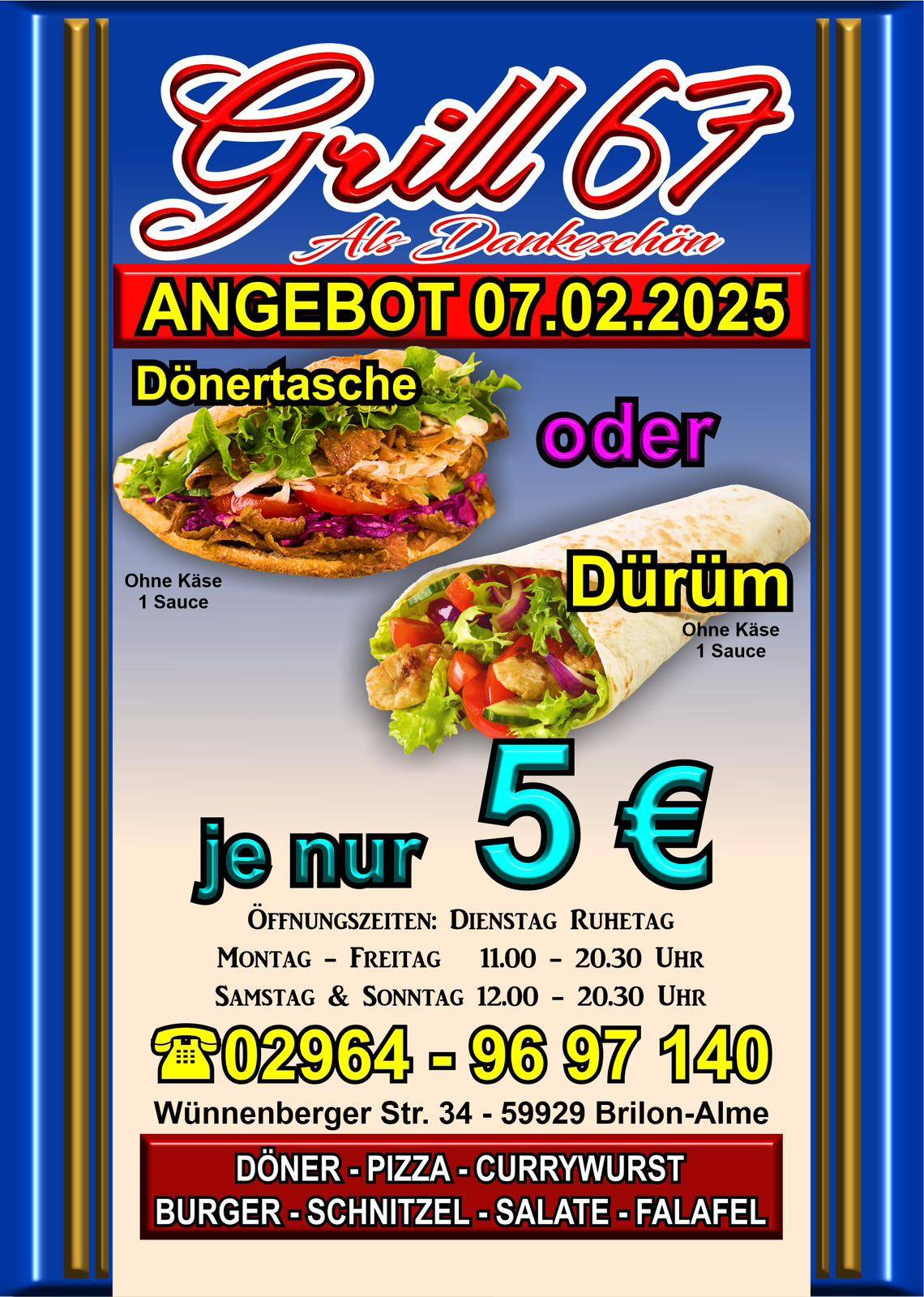 Menu at Grill 67 restaurant, Brilon