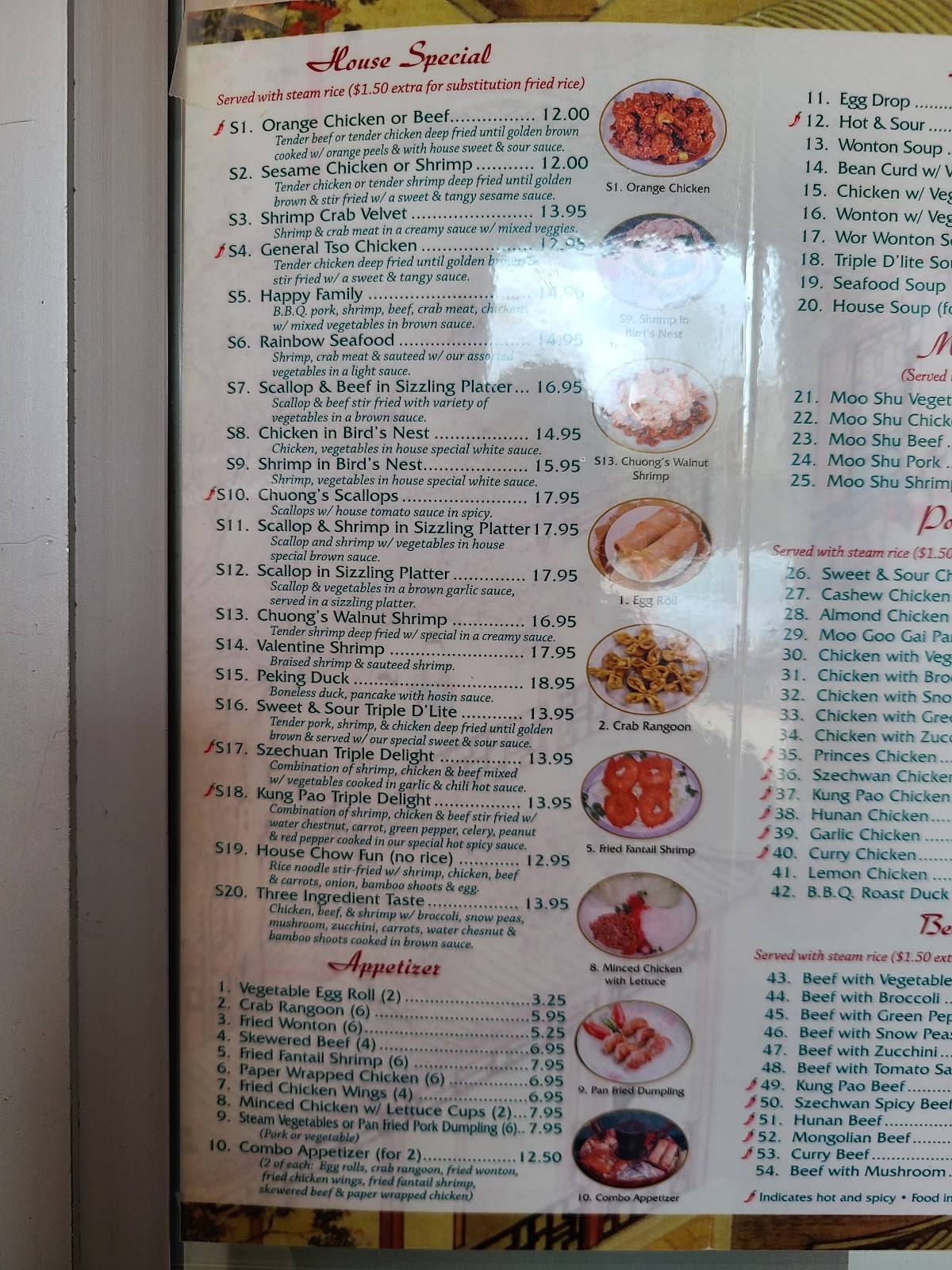 Menu at Chuong Garden restaurant, Grinnell