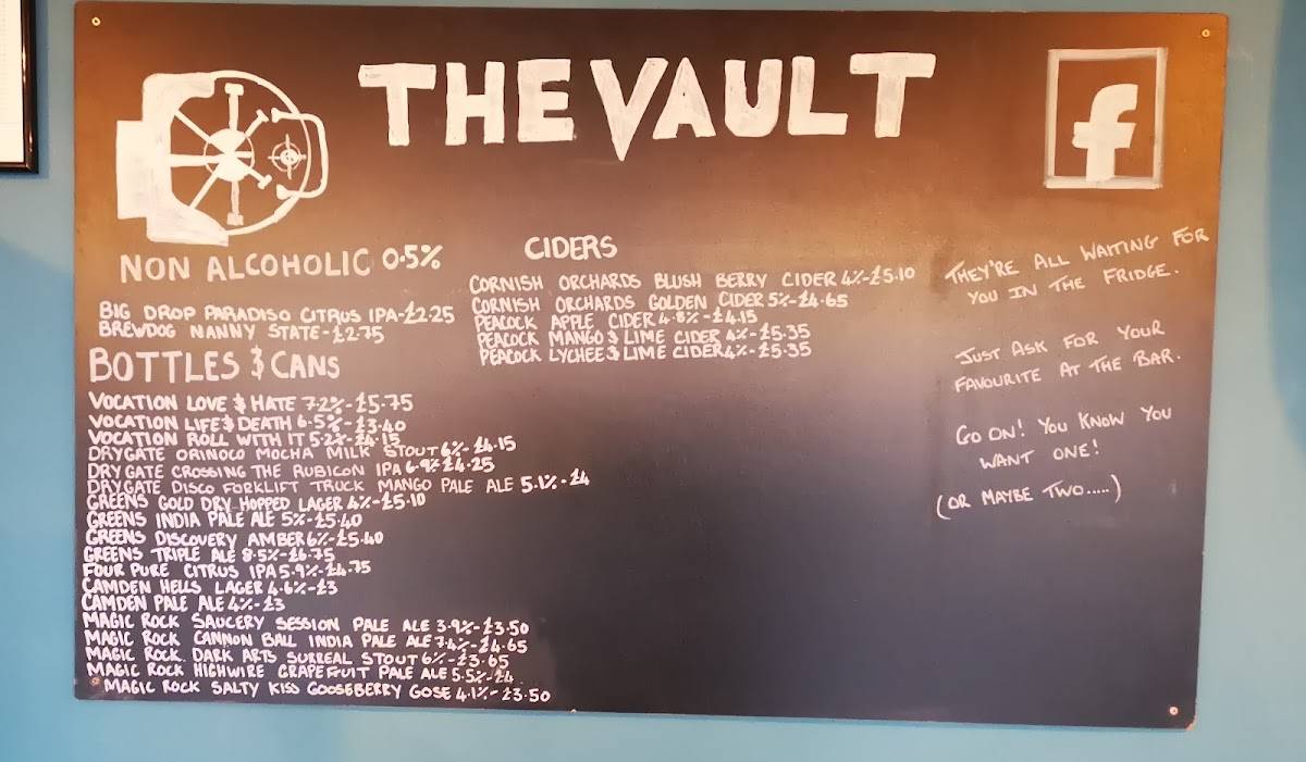 Menu at The Vault pub & bar, Shipley