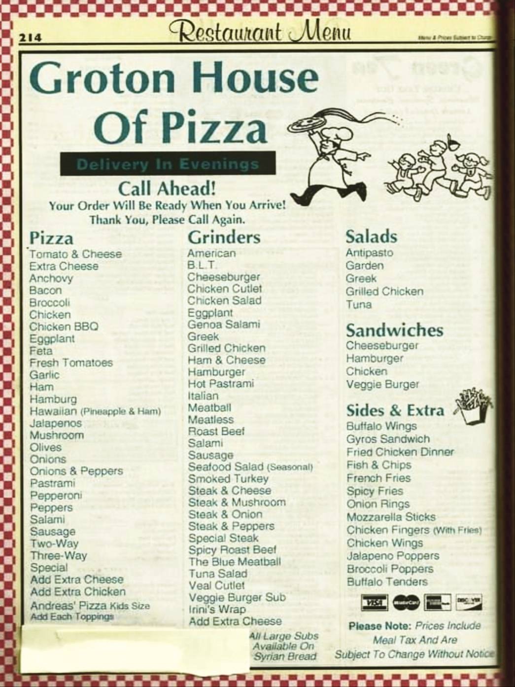 Menu at Groton House of Pizza pizzeria, Groton