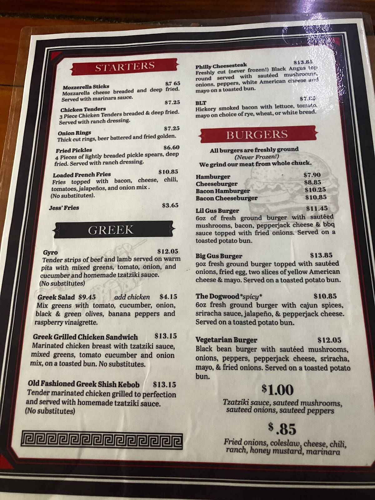Menu at Lil Gus's pub & bar, Grottoes