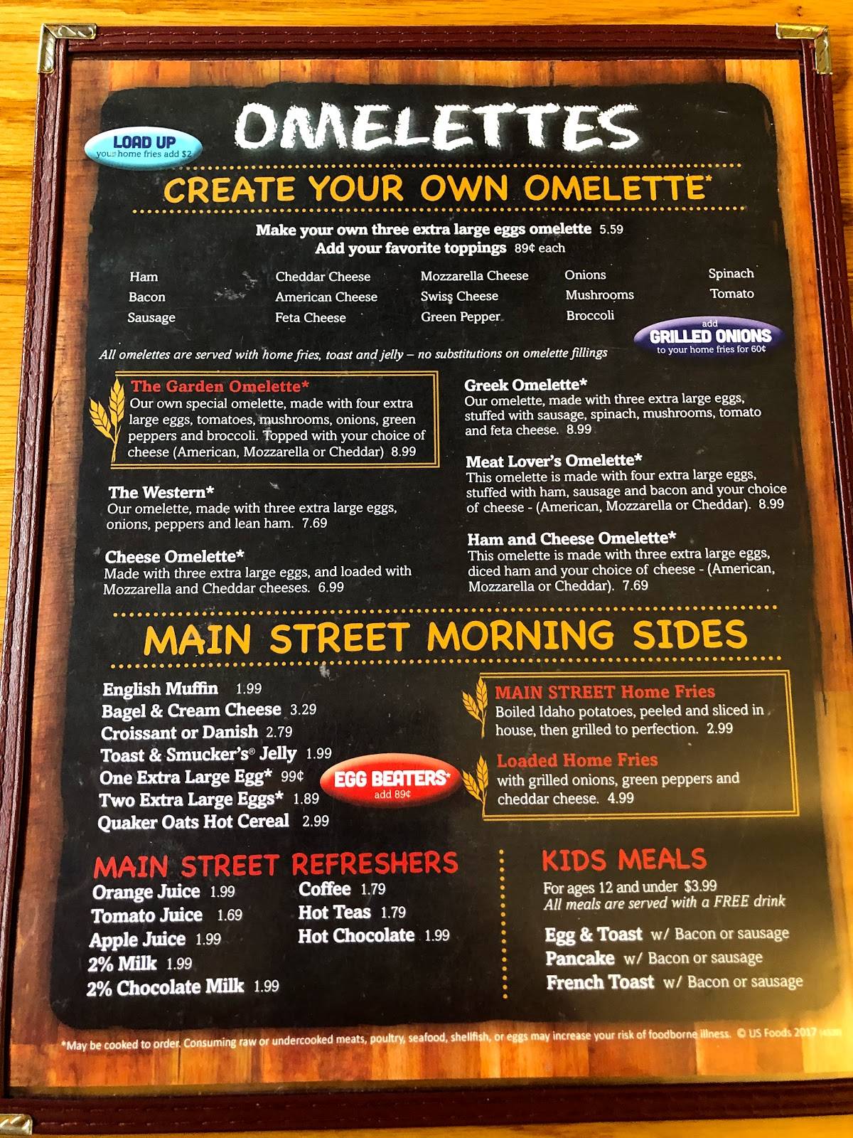 Menu at Main Street Diner restaurant, Grove City