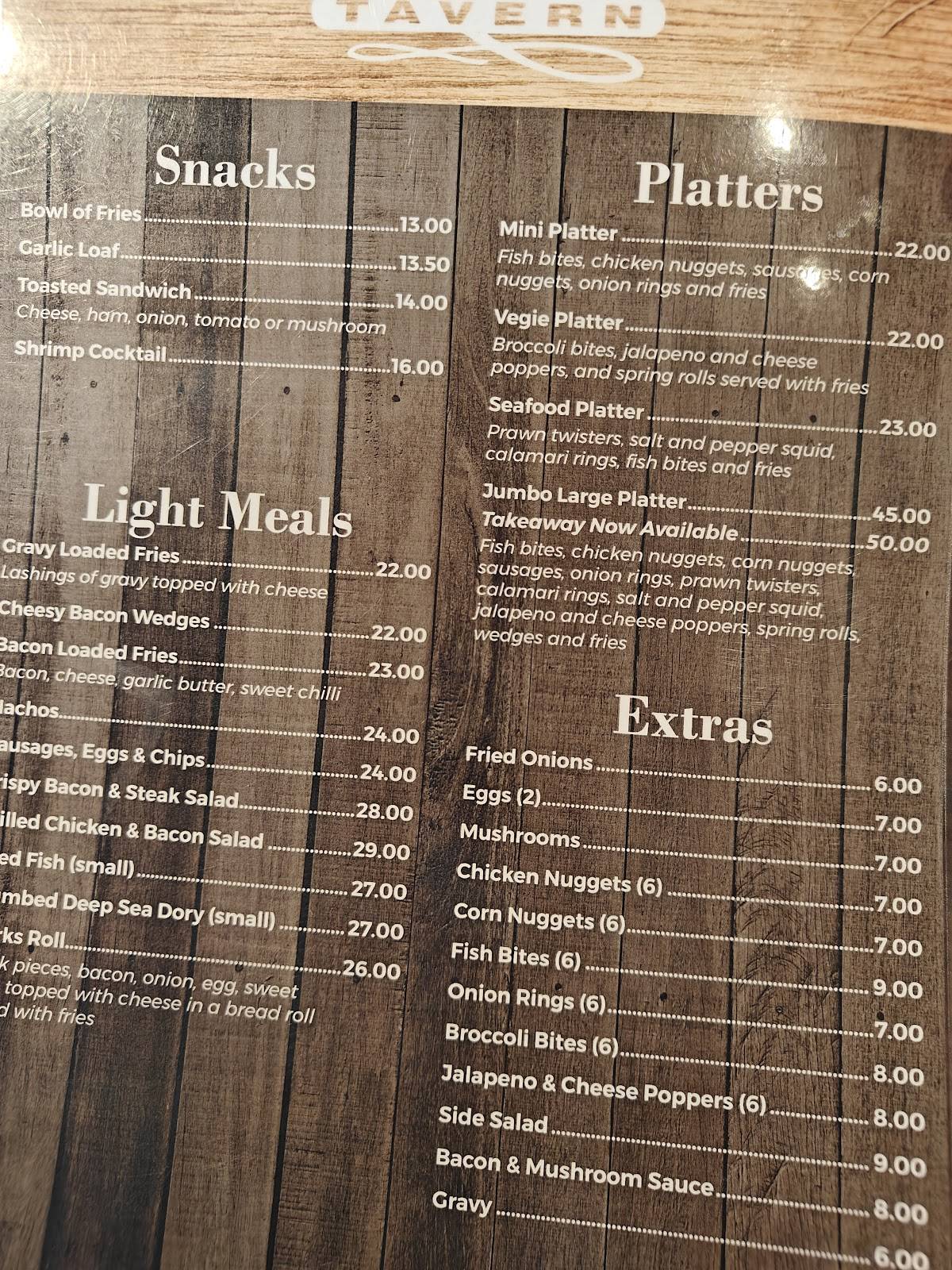 Menu at Grove Tavern restaurant, Blenheim
