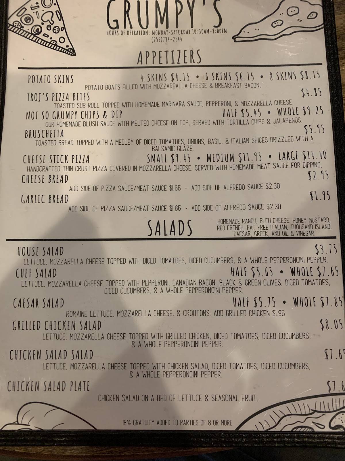 Menu at Grumpy's Italian Grill pizzeria, Cullman, 402 5th St SW
