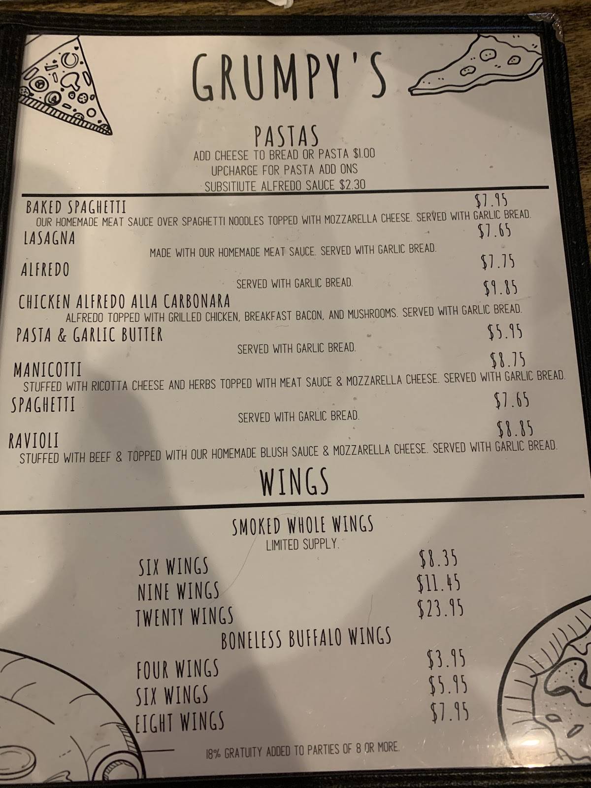 Menu at Grumpy's Italian Grill pizzeria, Cullman, 402 5th St SW
