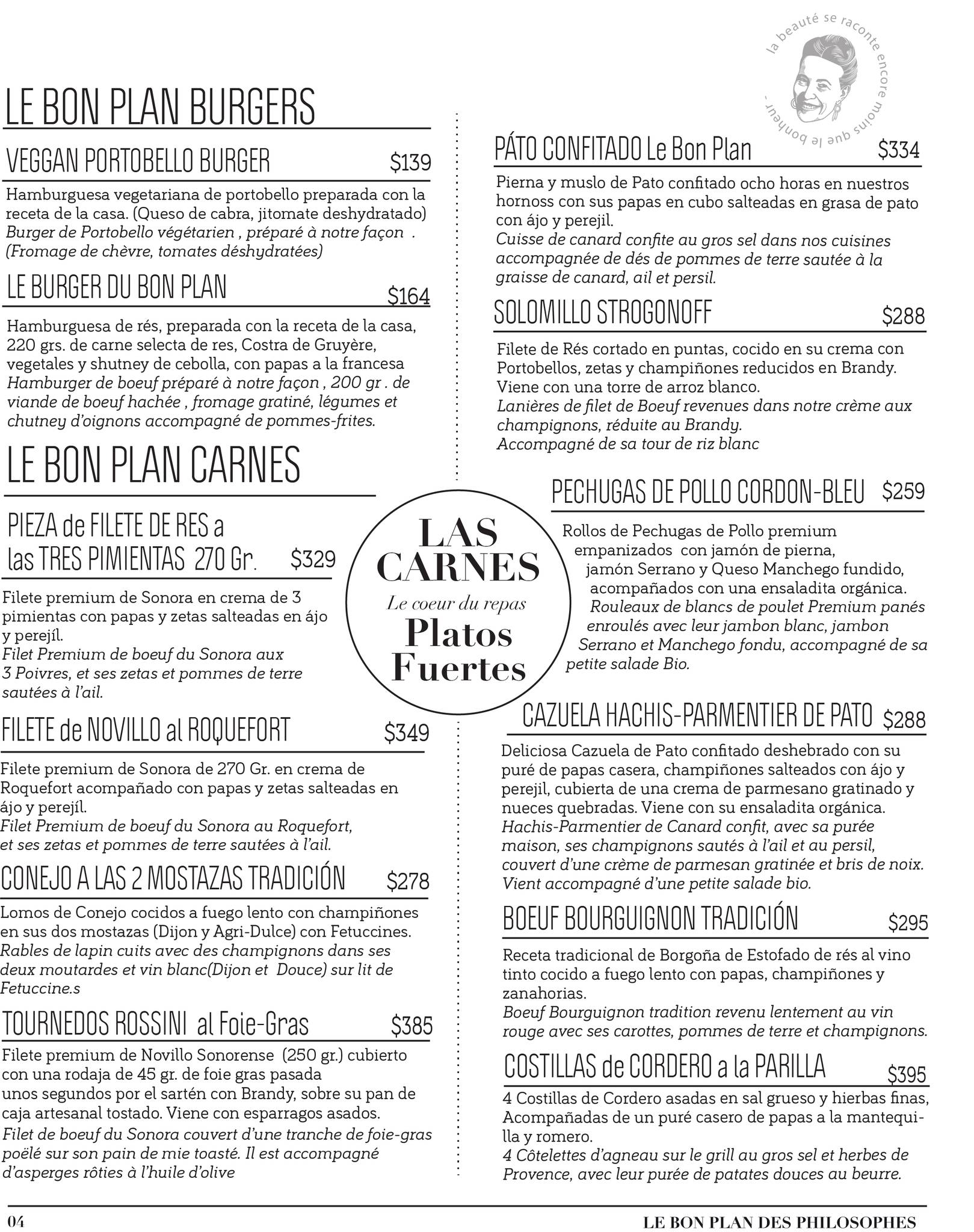 Carta del restaurante Le Bon Plan, Guadalajara