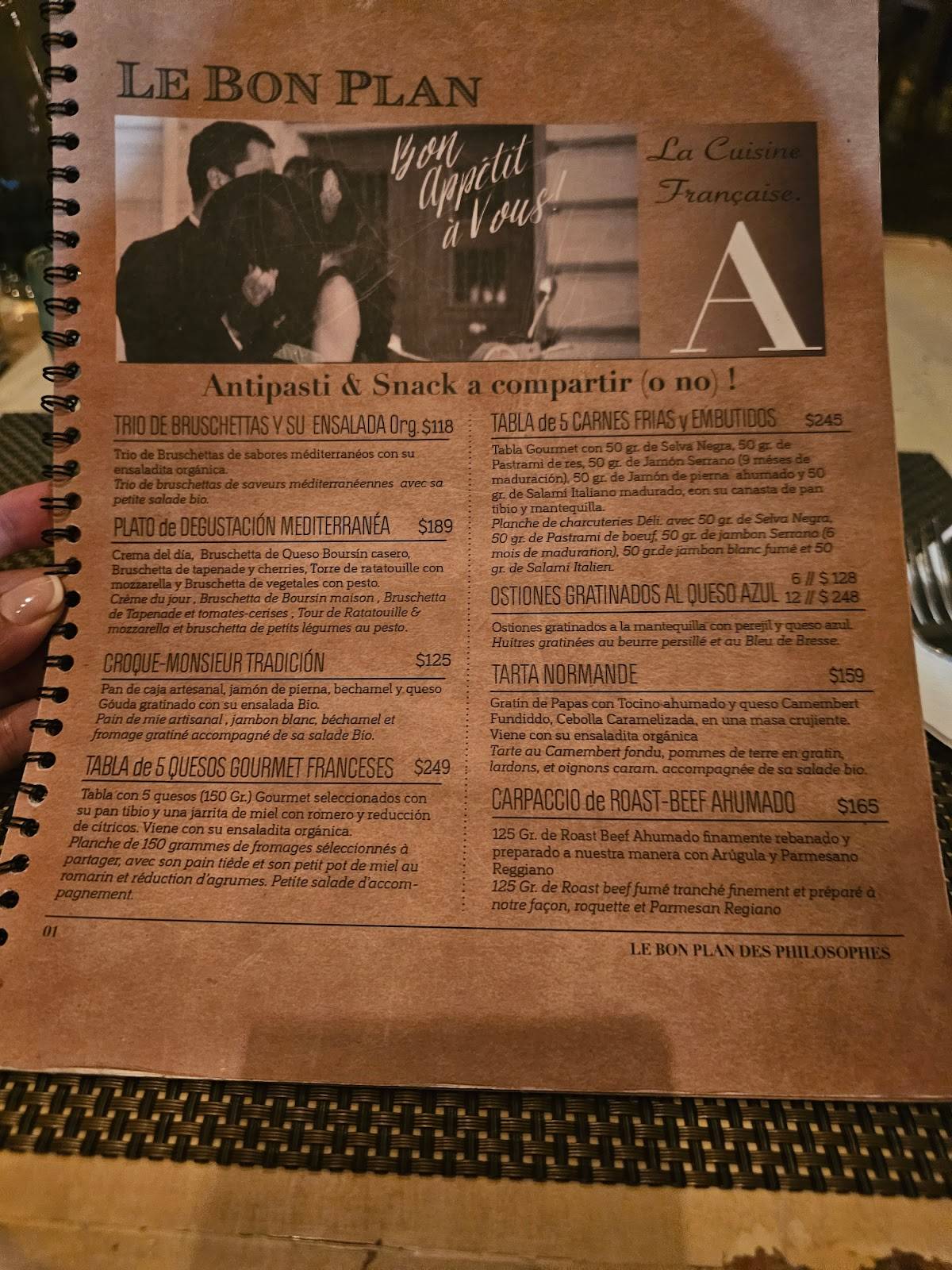 Carta del restaurante Le Bon Plan, Guadalajara