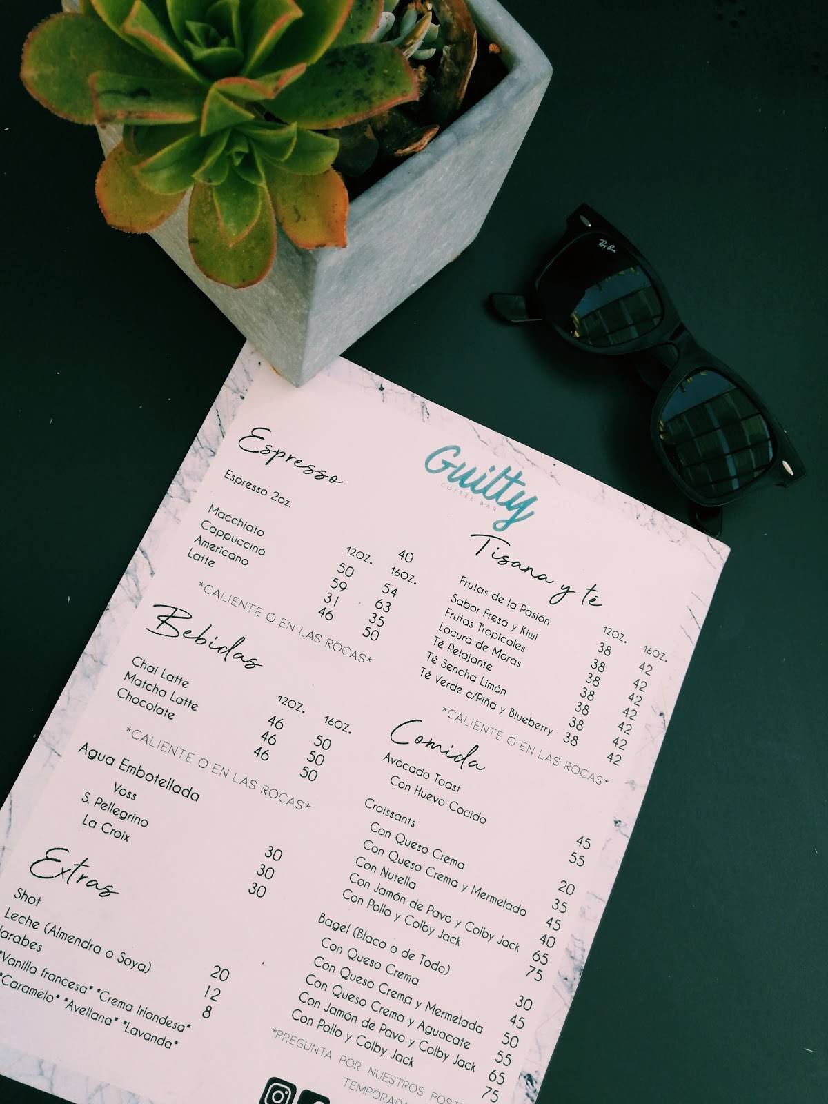 Menu at Guilty Coffee Bar, Tijuana