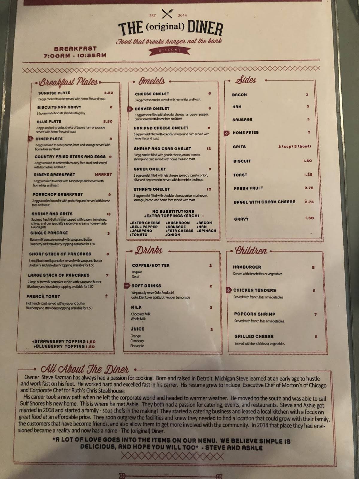Menu at The ugly Diner restaurant, Gulf Shores