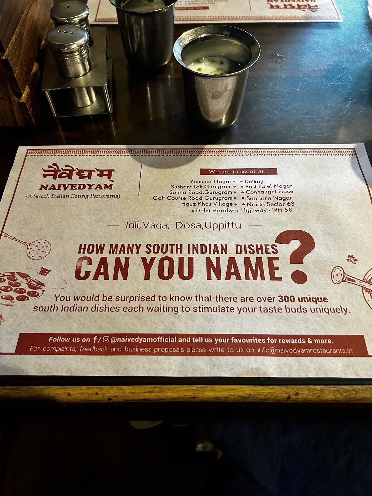 Menu at Naivedyam, Gurugram, Golf Course Road