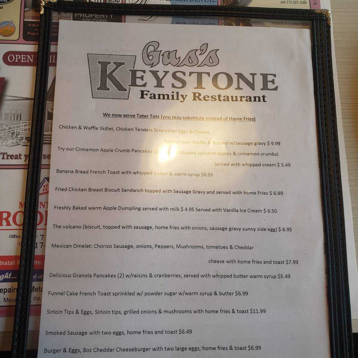 Menu at Gus's Keystone Family Restaurant, Mount Joy