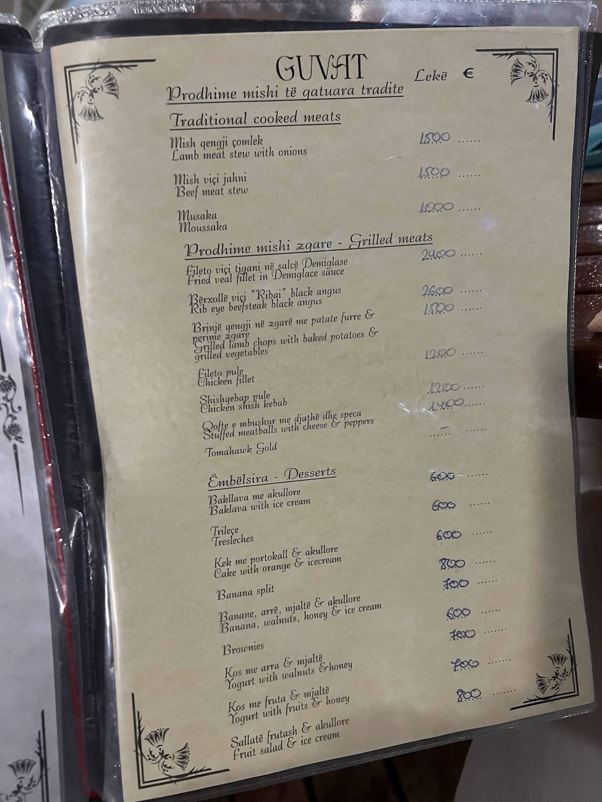 Menu at Guvat Bar Restorant, Ksamil