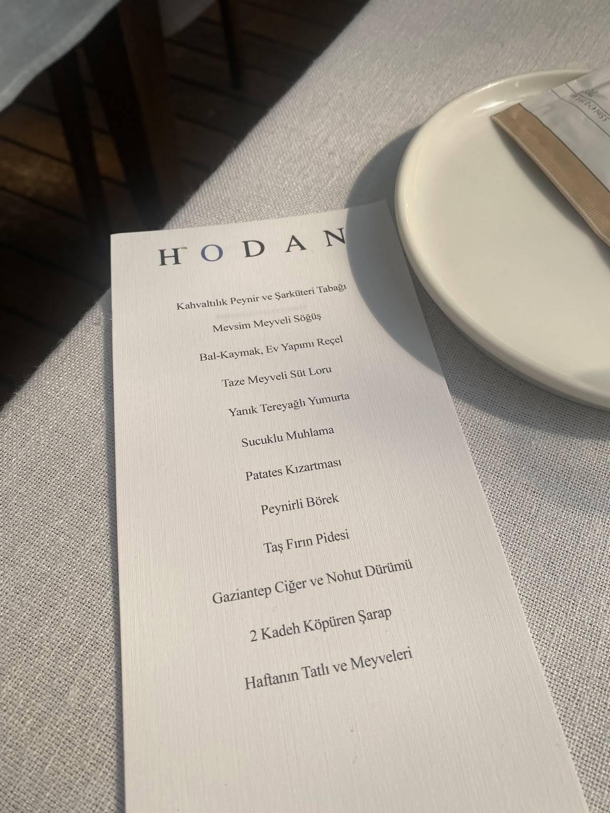 Menu at HODAN restaurant, Istanbul
