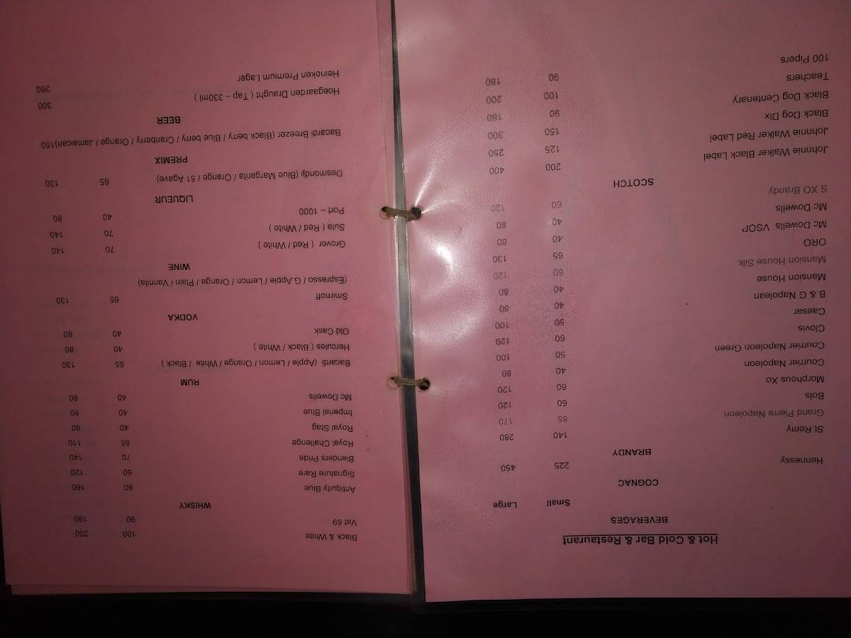 Menu at HOT & COLD BAR AND RESTAURANT, Puducherry