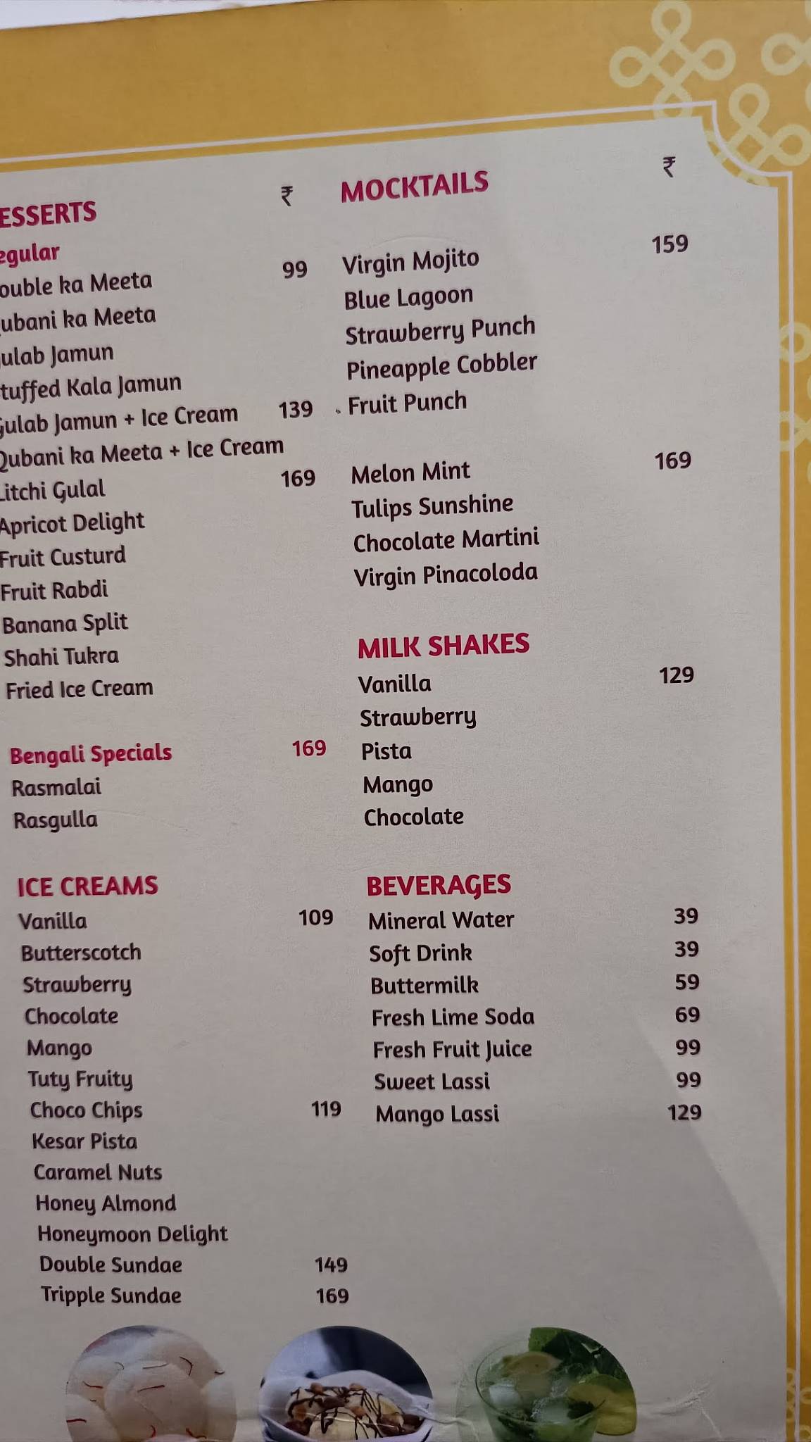 Menu at HOTEL TULIPS GRAND, Hyderabad, Turka yamjal