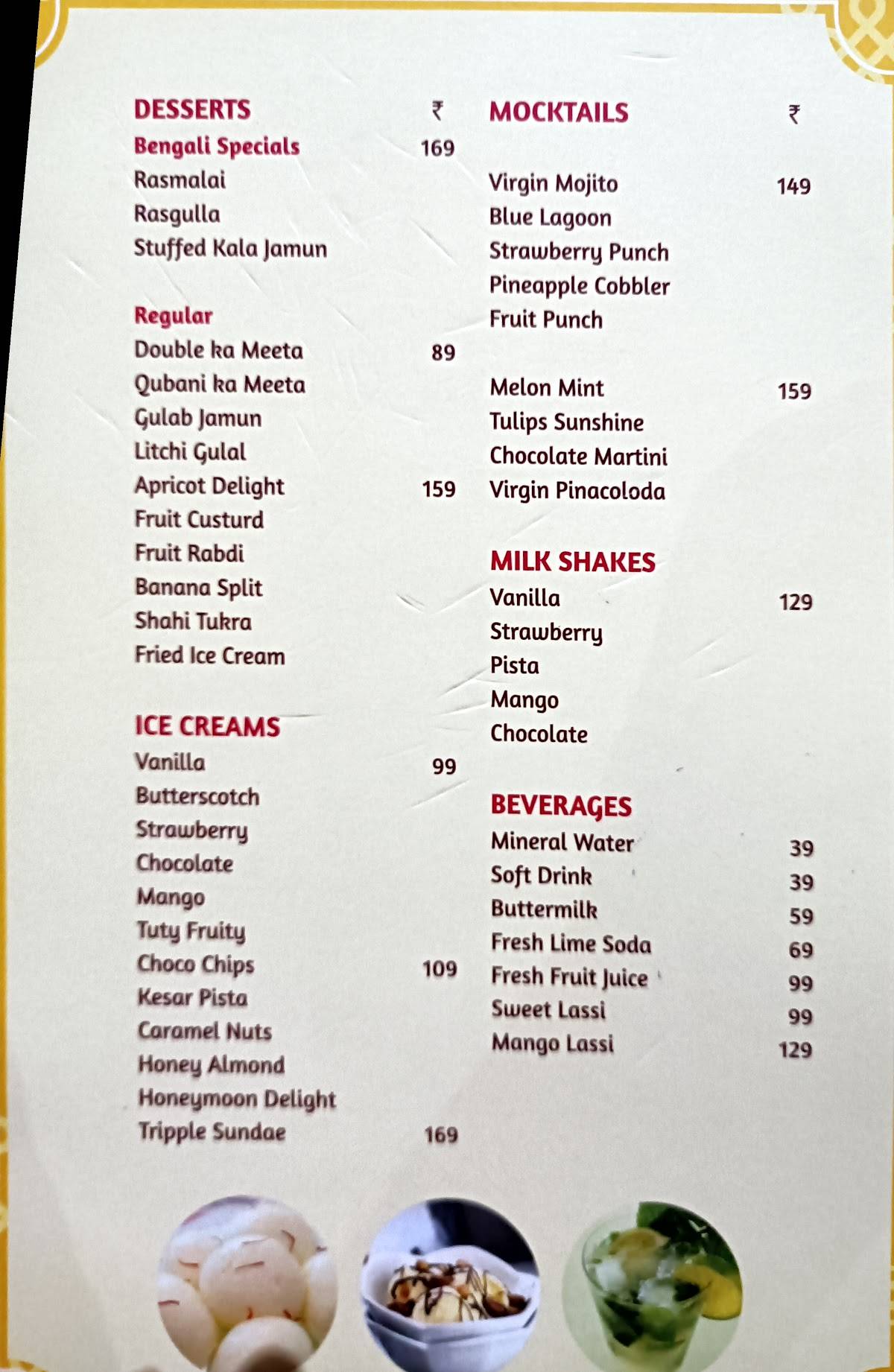 Menu at HOTEL TULIPS GRAND, Hyderabad, Turka yamjal