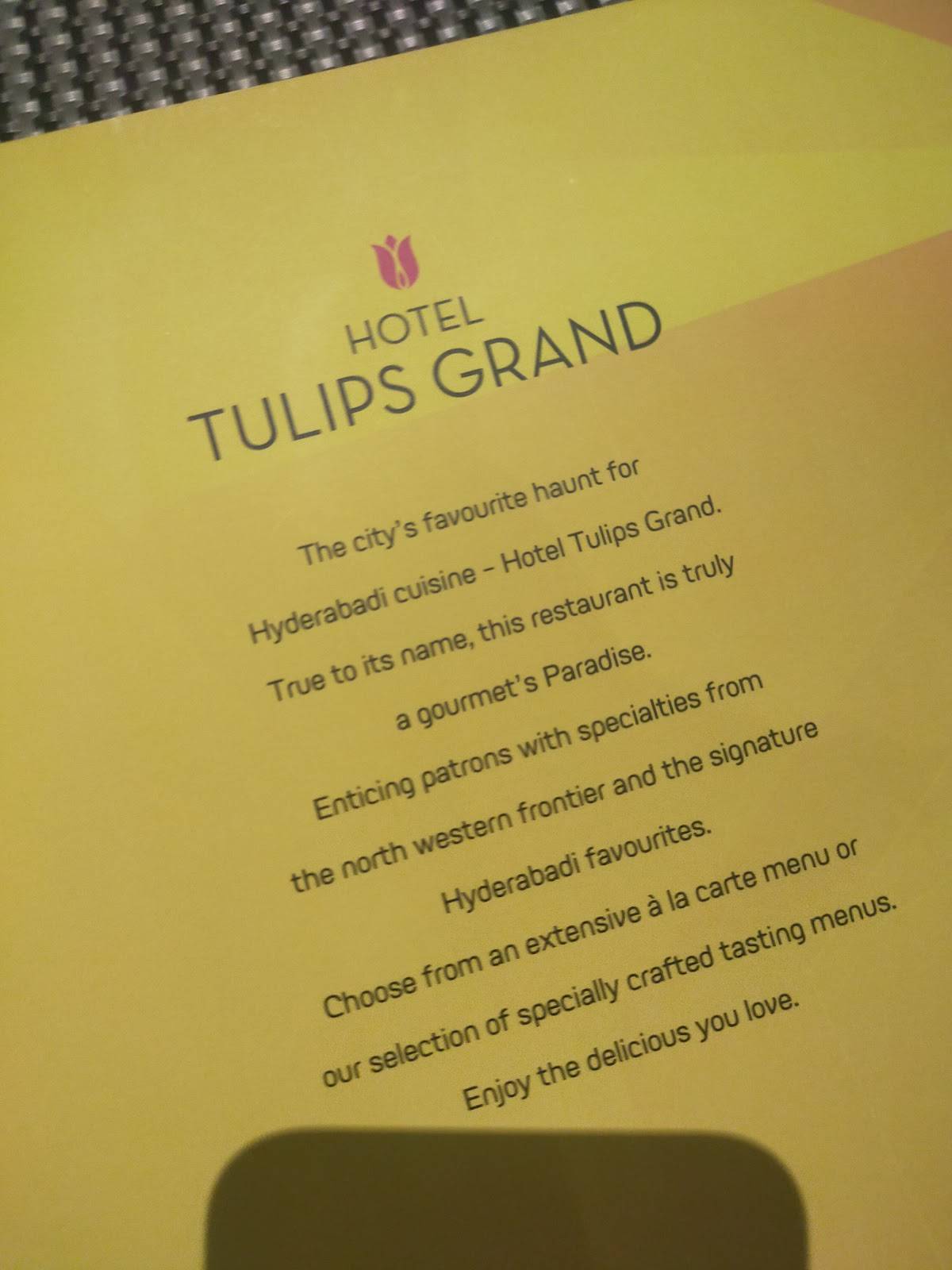 Menu at HOTEL TULIPS GRAND, Hyderabad, Turka yamjal