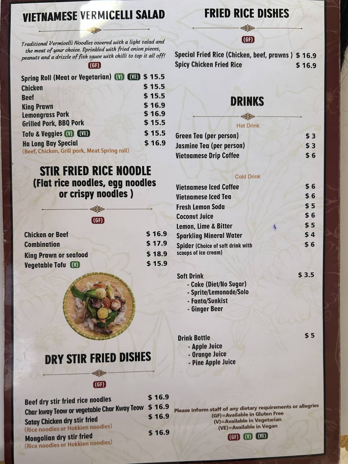 Menu at Ha Long Bay Vietnamese Restaurant, Wollongong