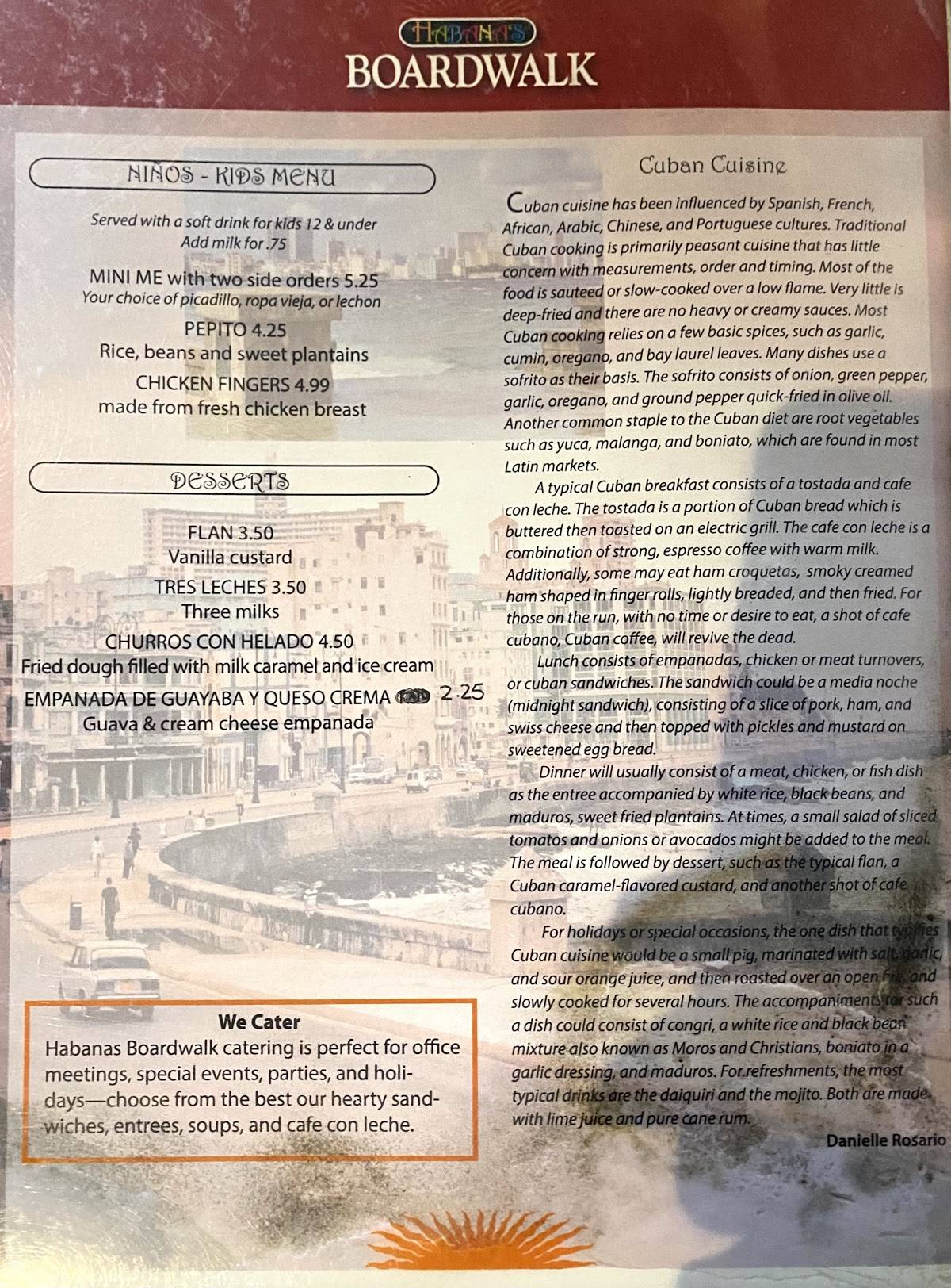 Menu at Habana's Boardwalk - Cuban Restaurant, Tallahassee