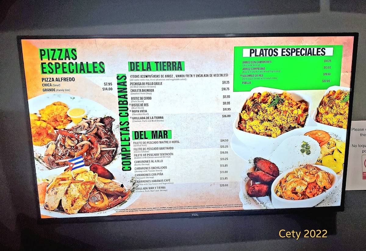 Menu at Habanos Cafe, Las Vegas