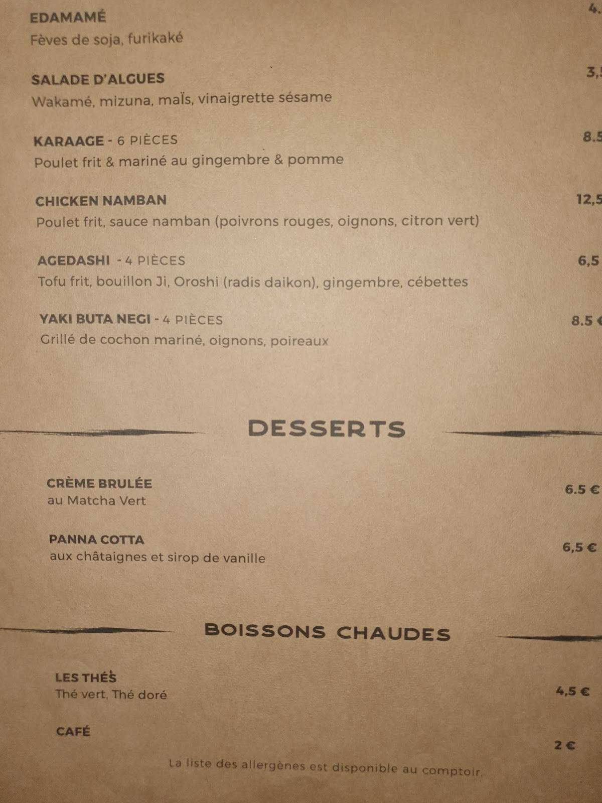 Carta del restaurante Haïku Ramen, Marsella