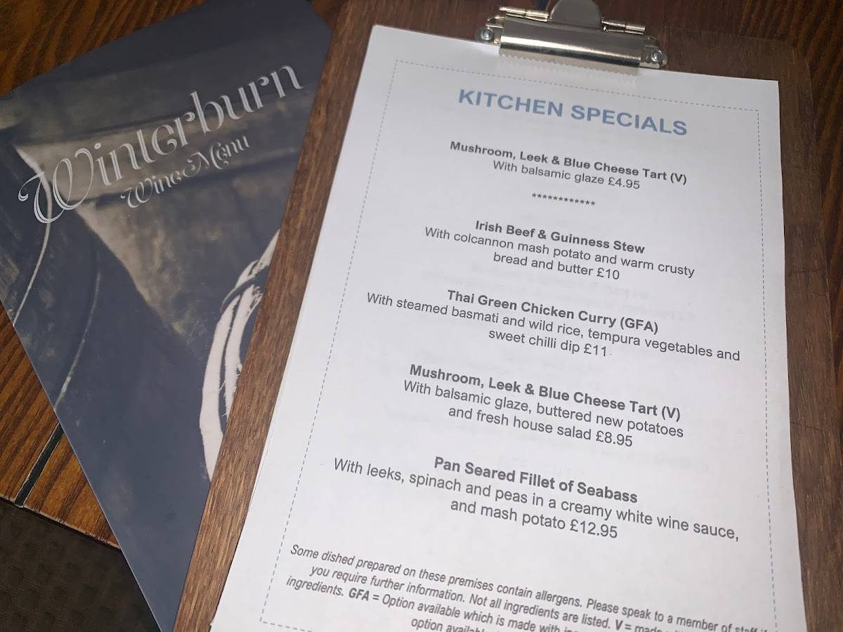 Menu at The Winterburn pub & bar, Halifax