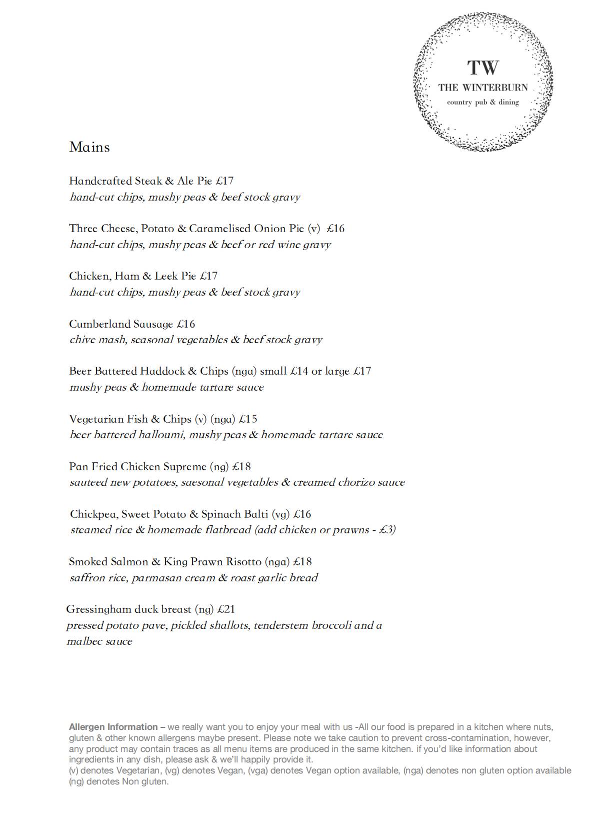 Menu at The Winterburn pub & bar, Halifax