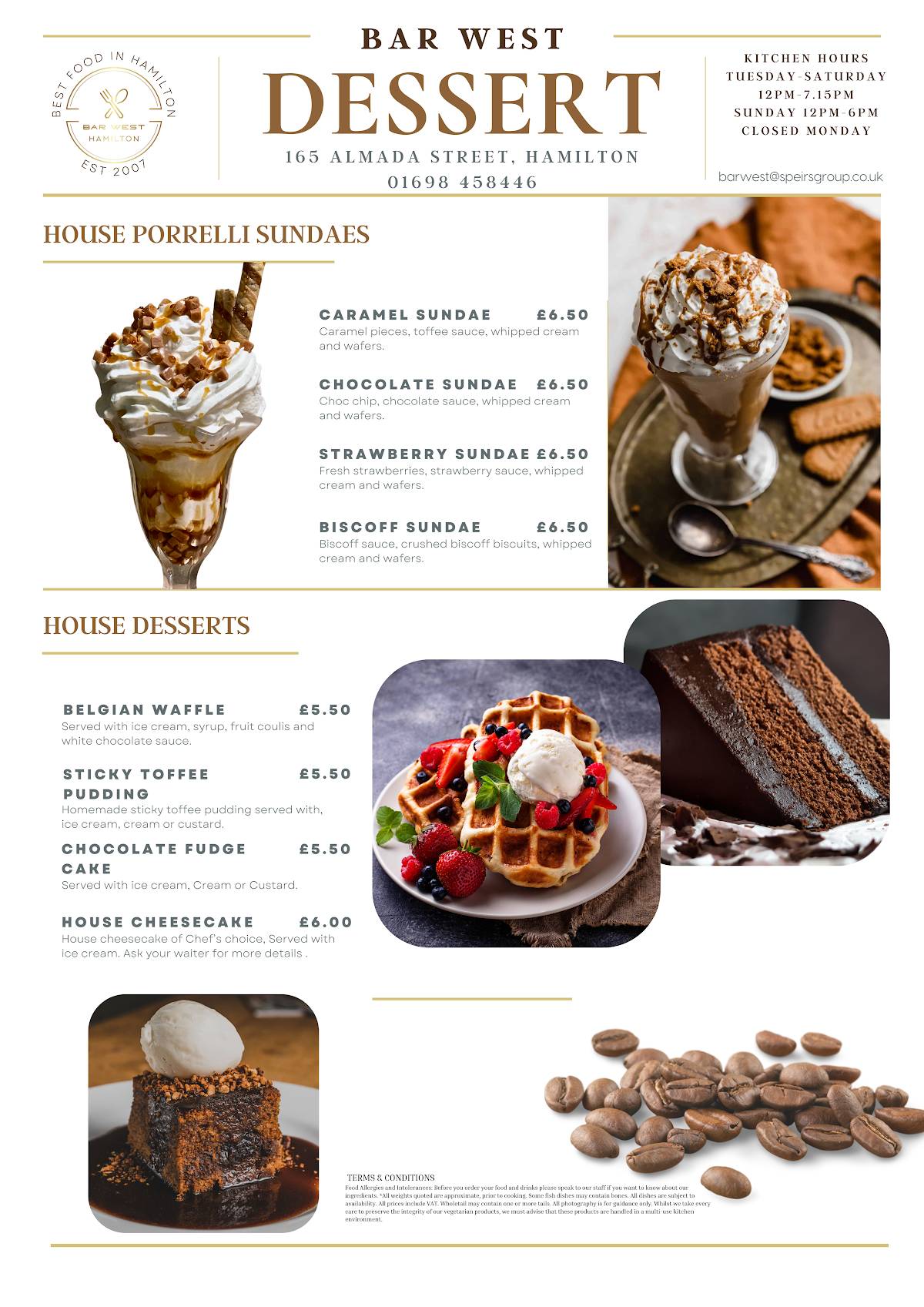 Menu at Bar West, Hamilton