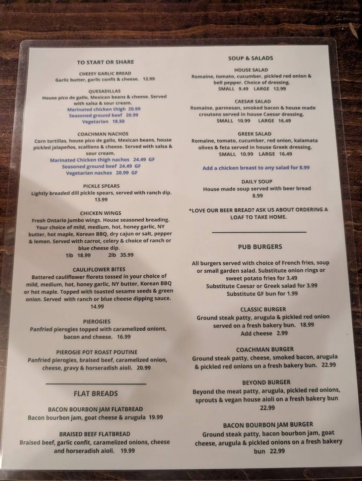Menu at Royal Coachman pub & bar, Hamilton