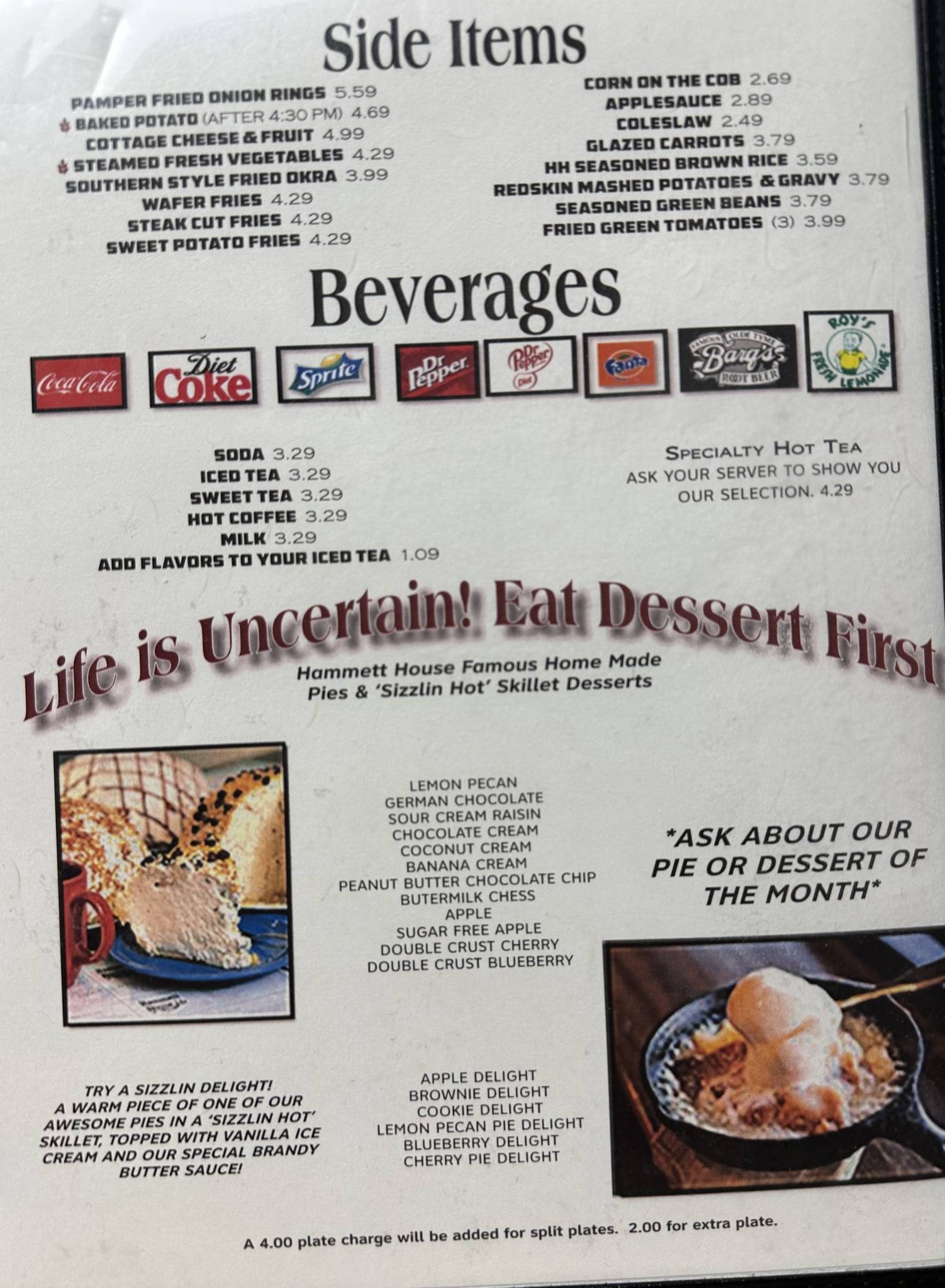 Menu at Hammett House Restaurant, Claremore