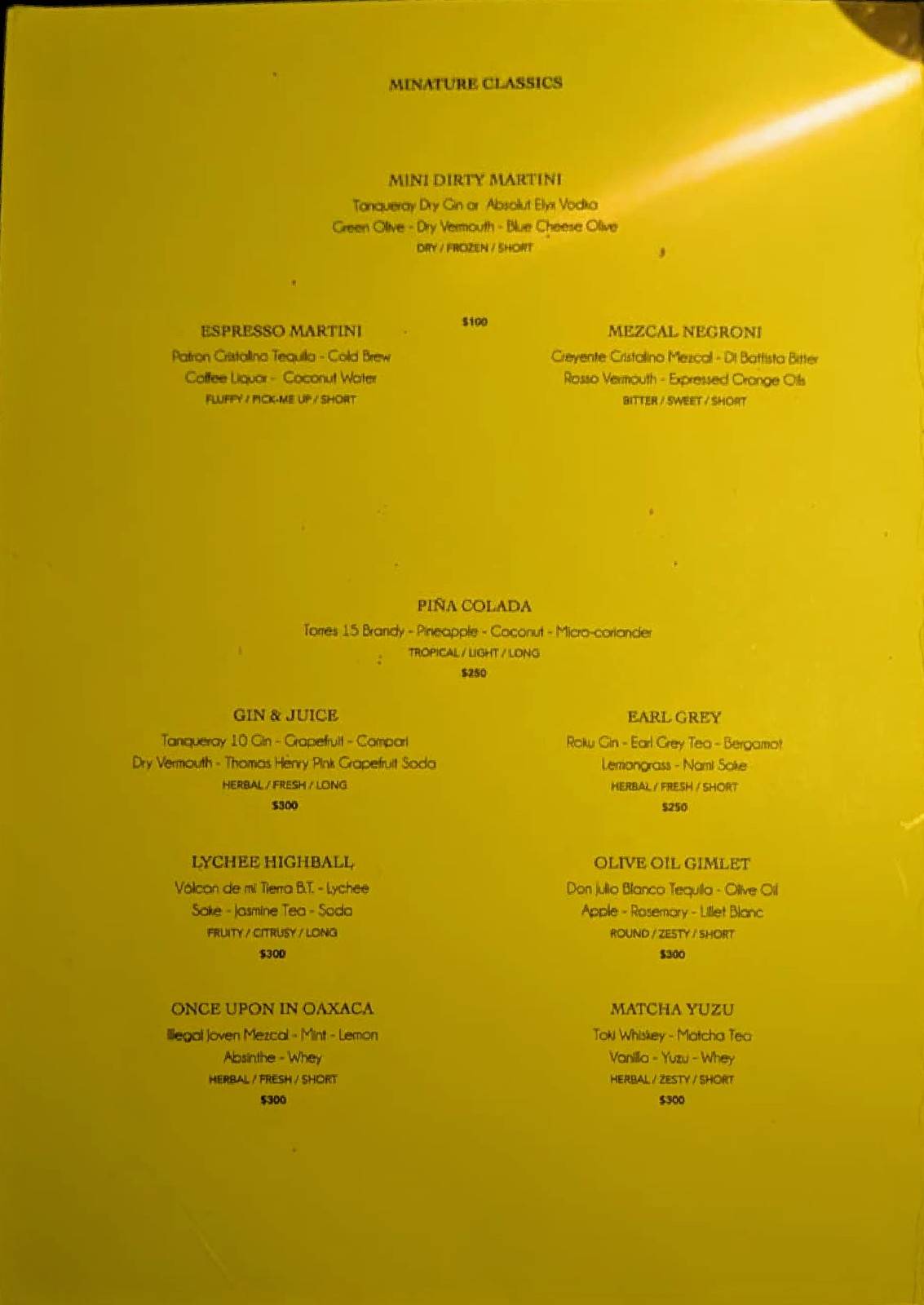 Menu at Handshake Speakeasy pub & bar, Mexico City, C. Amberes 65