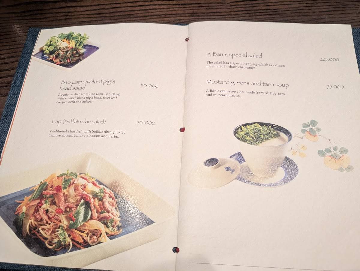 Menu at A Bản - Mountain Dew restaurant, Hanoi