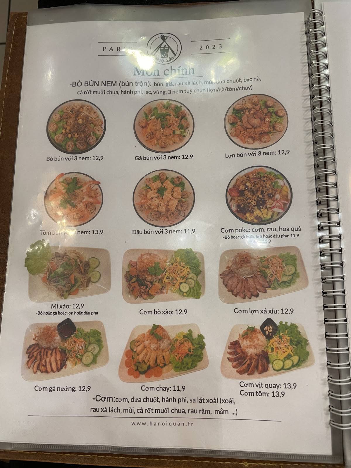 Menu au HANOI QUAN restaurant, Paris