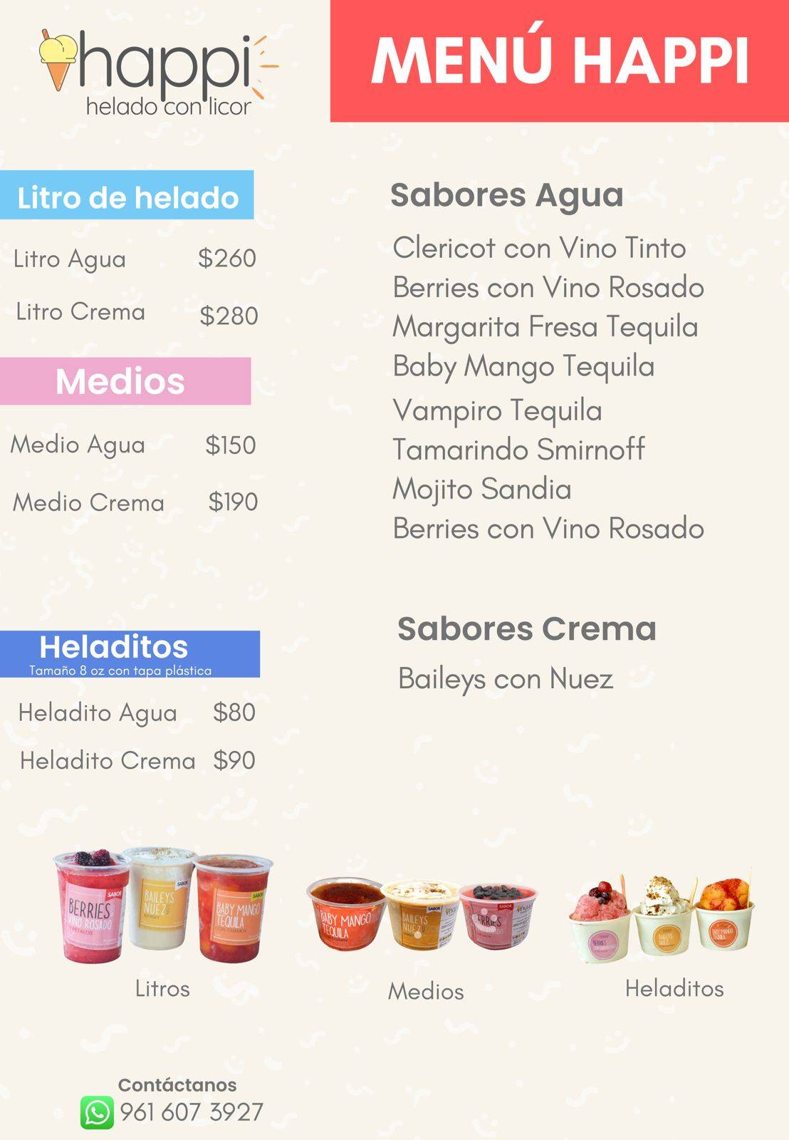 Menu at Happi Helados con Licor Chiapas desserts, Tuxtla Gutiérrez